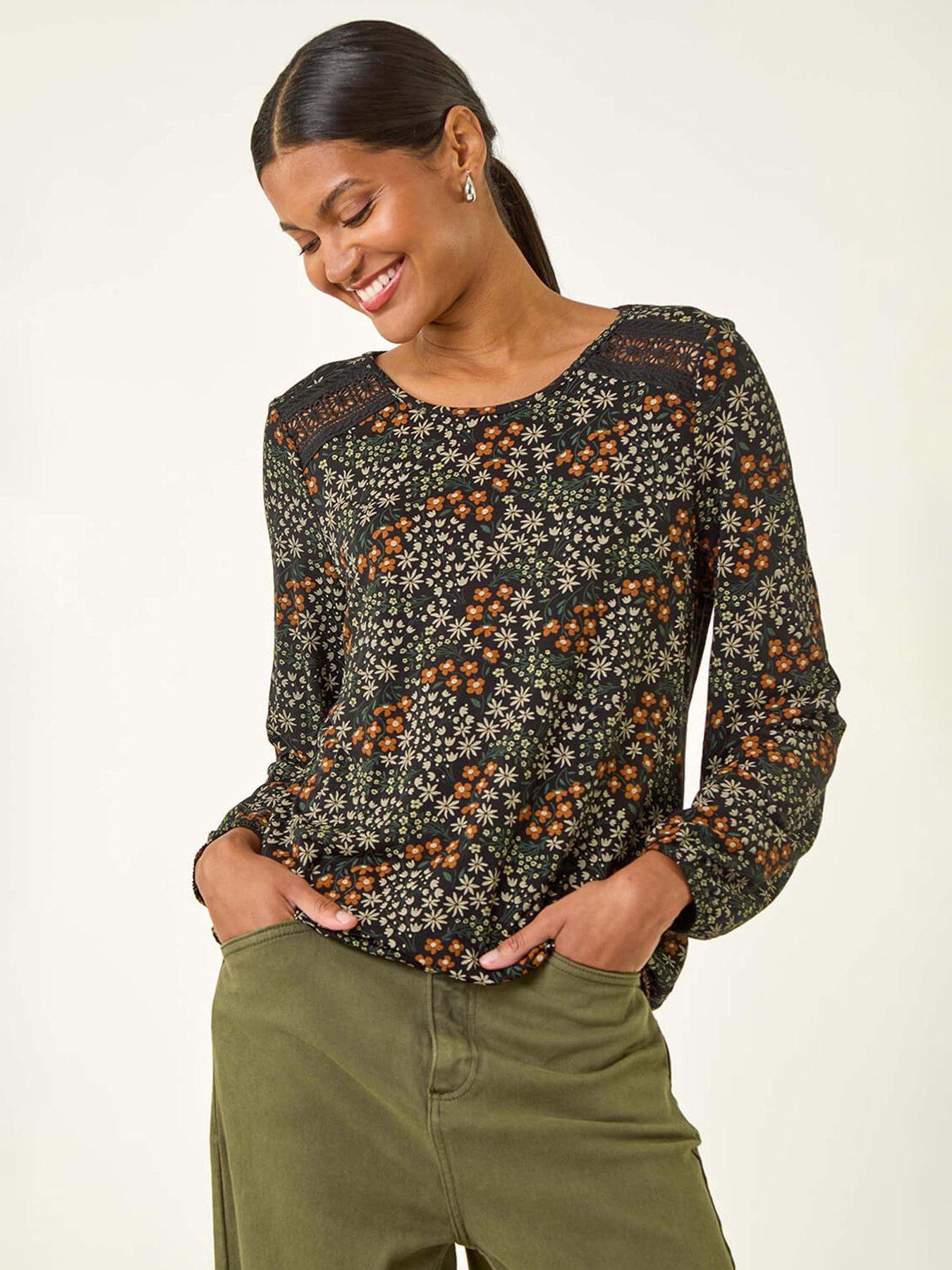 Roman Printed Lace Stretch Top - Green | Very