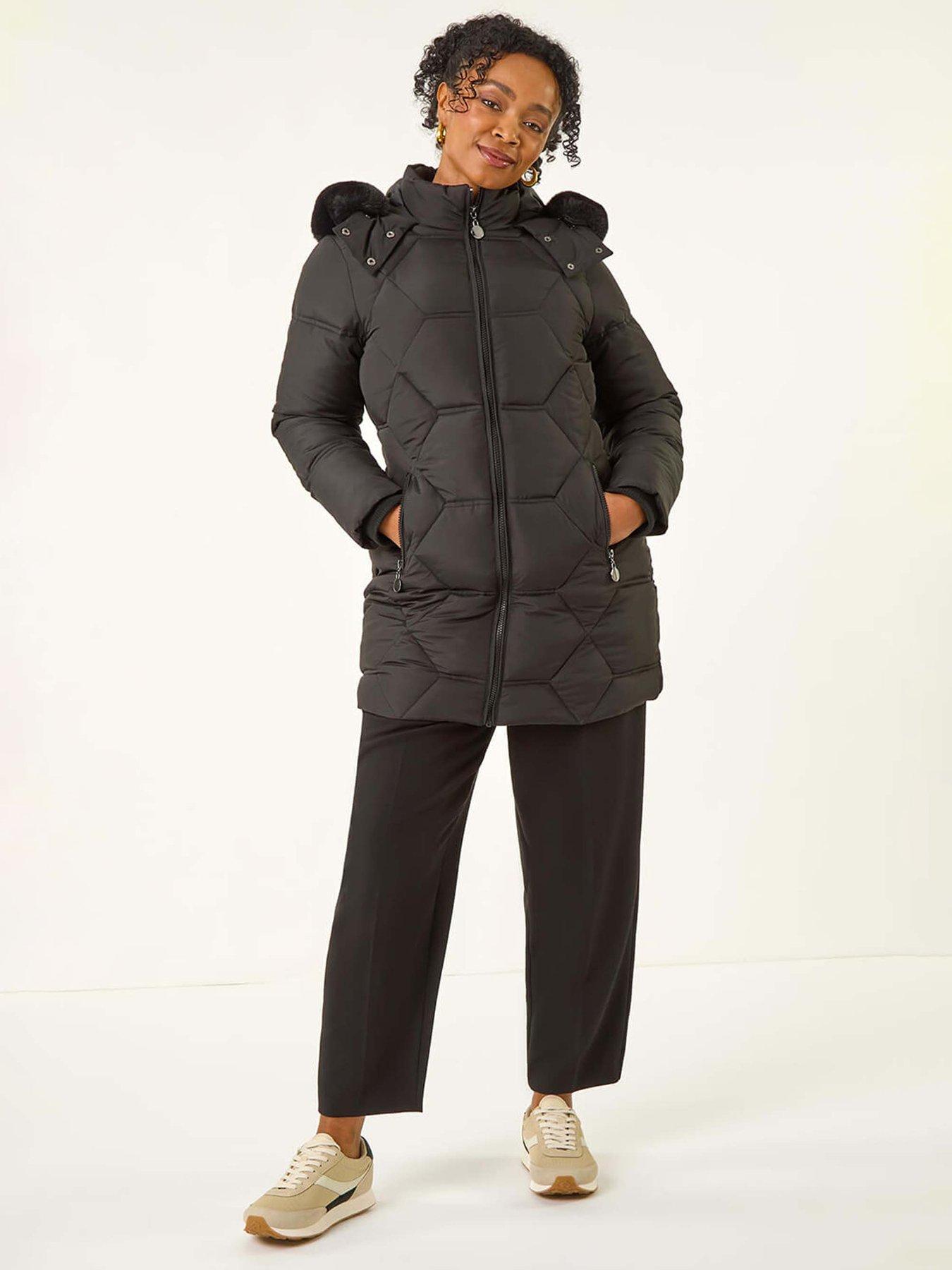 Roman Petite Hooded Quilted Puffer Coat - Black | Very
