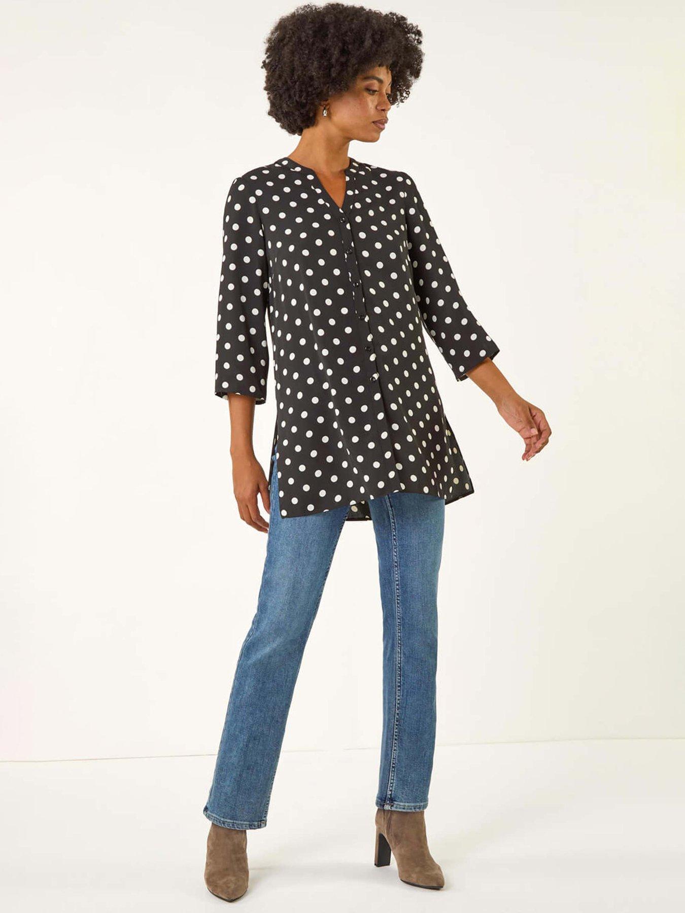 Roman Spot Print Longline Buttoned Blouse - Black | Very
