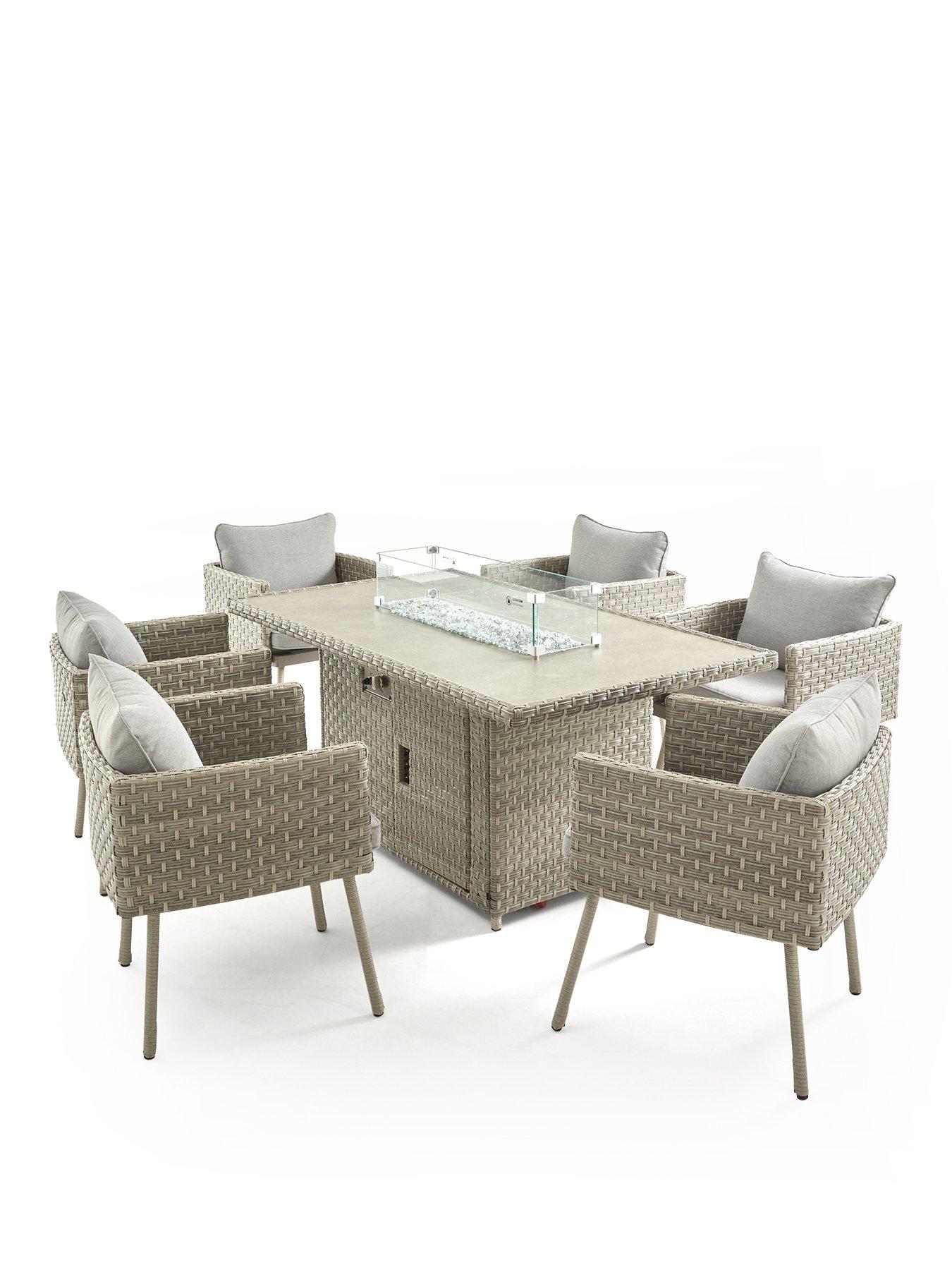 The Very Collection Antigua 6-Seater Dining Set with Firepit Table | Very