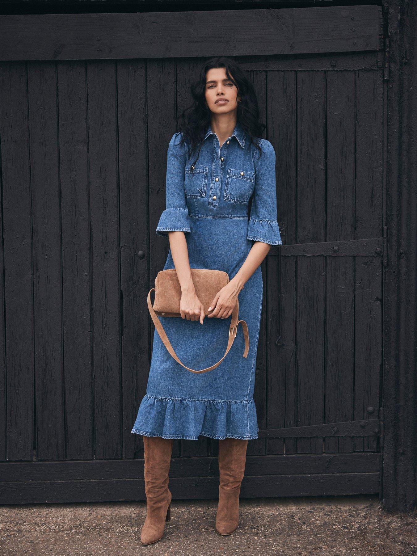 Mint Velvet Mid Denim Midi Dress - Blue | Very