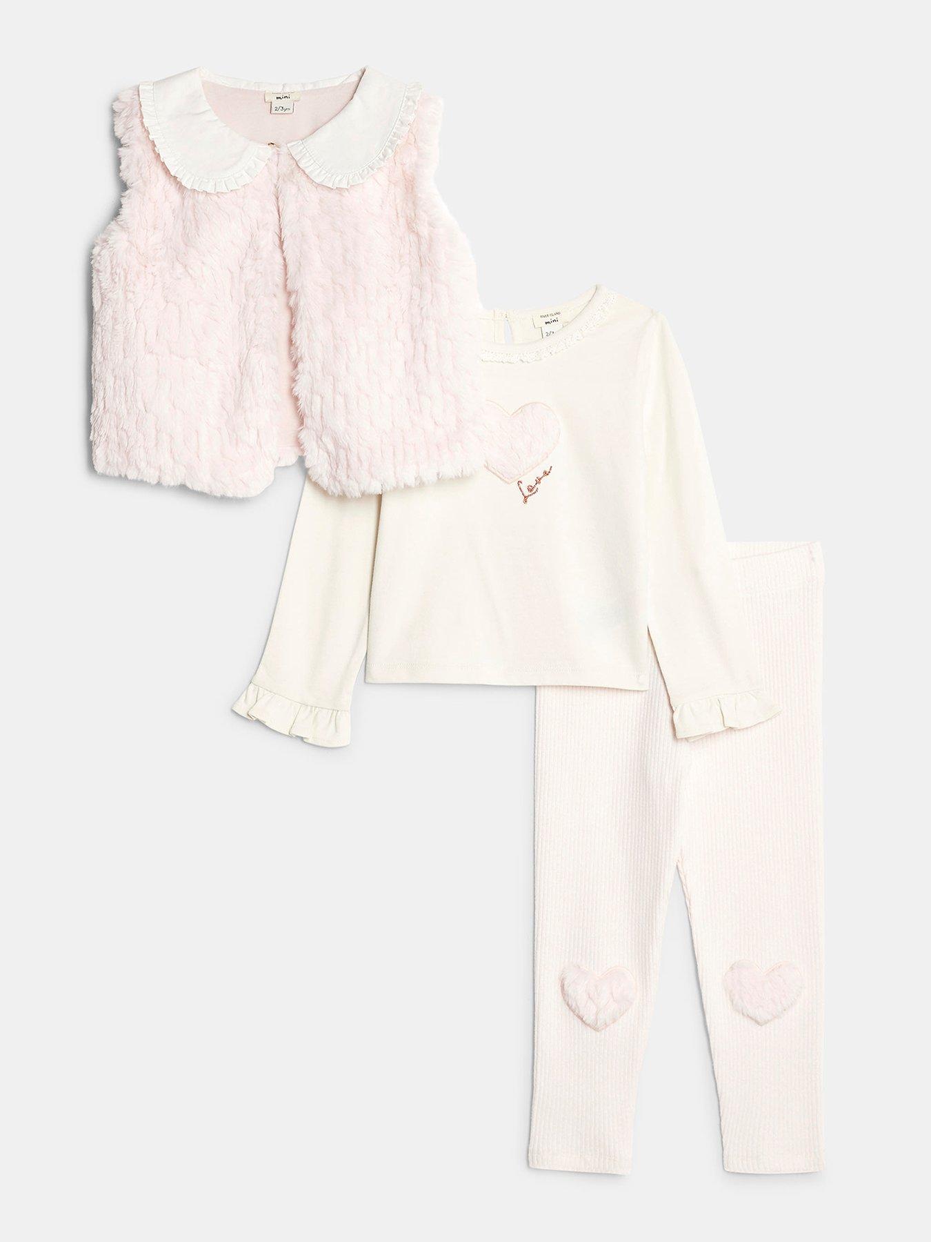River Island Mini Mini Girls Collar Heart Gilet 3 Piece Set - Pink | Very