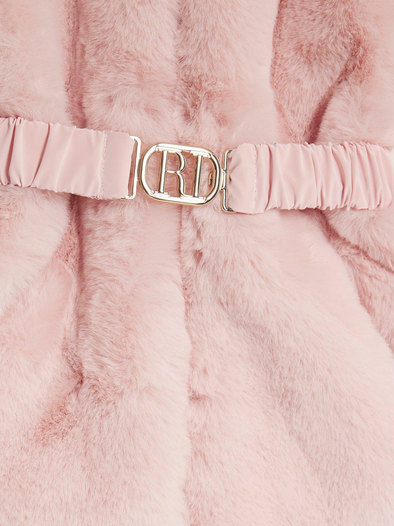 River Island Mini Girls Belted Faux Fur Padded Coat - Pink | Very