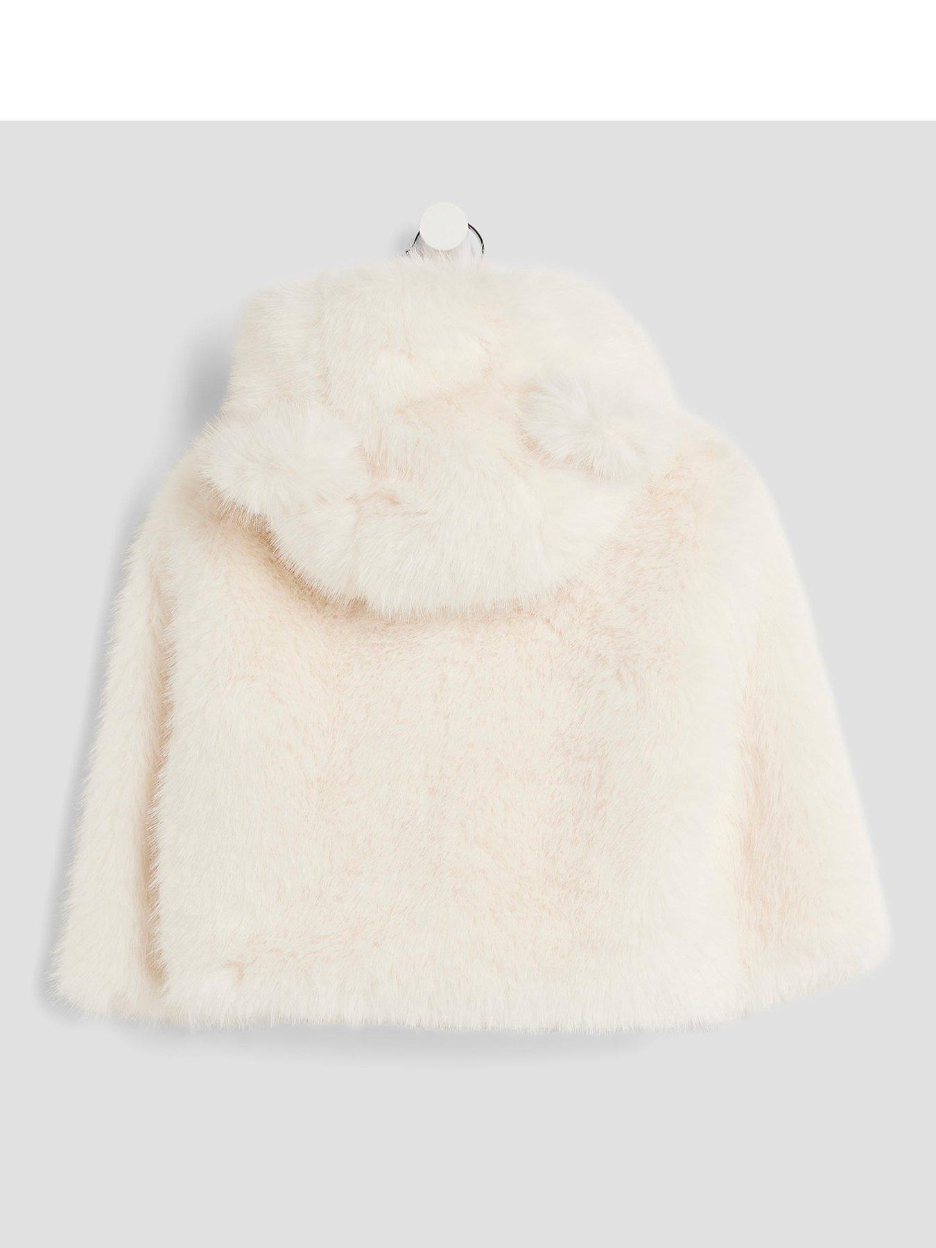 River Island Mini Girls Faux Fur Jacket With Ears - Cream | Very