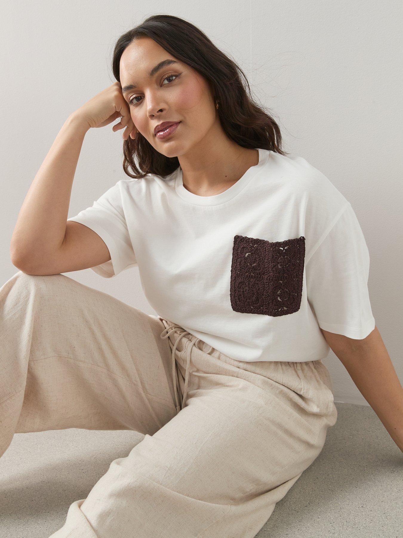 The Very Collection Curve Crochet Pocket T-shirt | Very