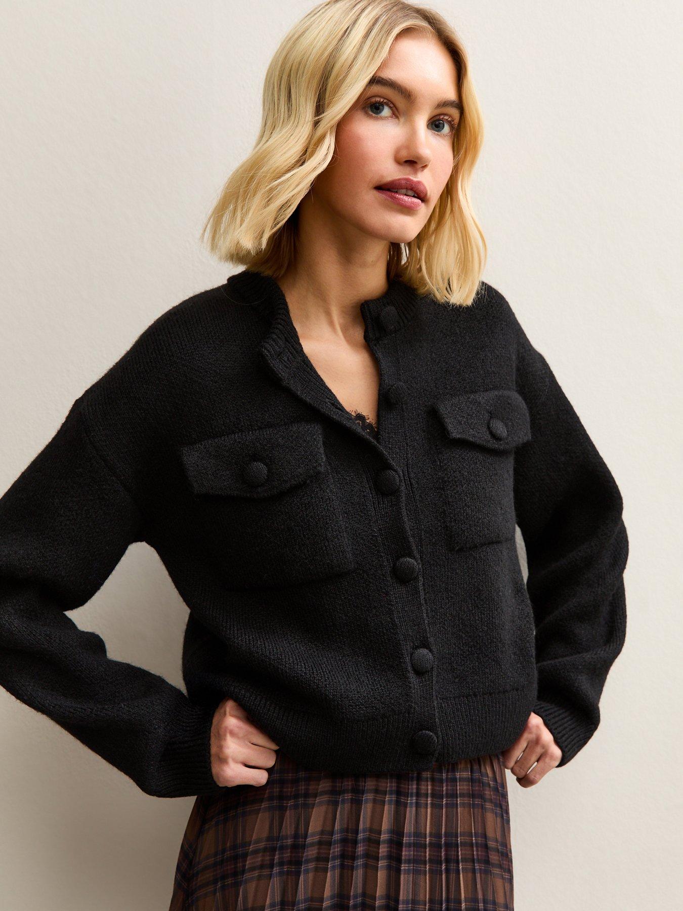 New Look Flap Pocket Knitted Bomber Jacket - Black | Very