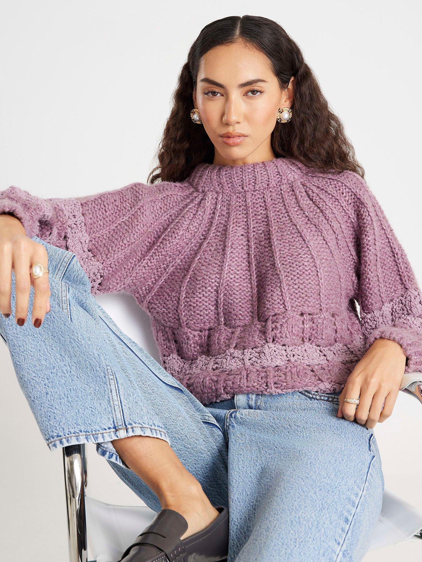 River Island Pointelle Bow Back Jumper - Purple | Very
