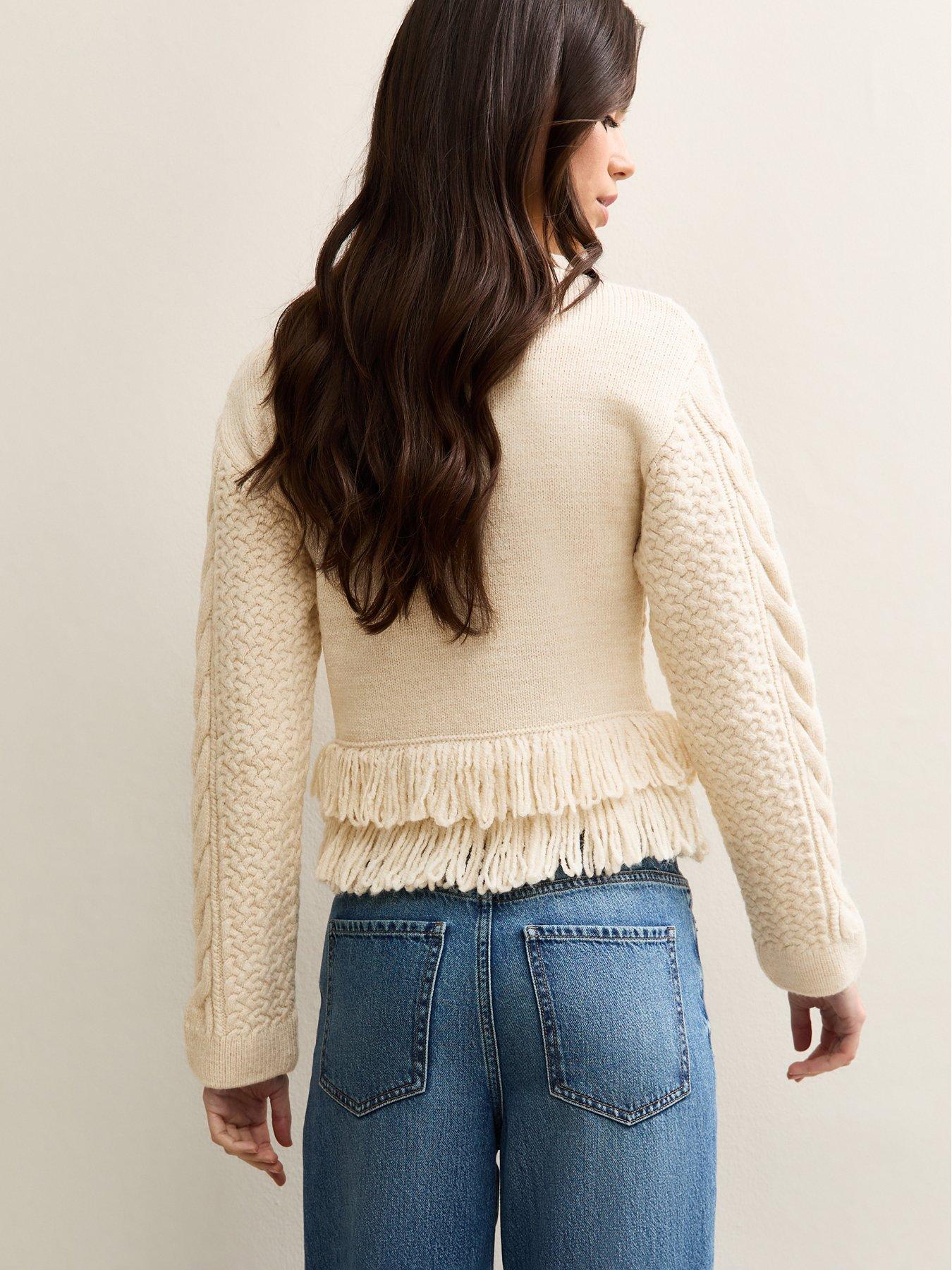 New Look Cream Cable Knit Fringe Hem Jumper | Very