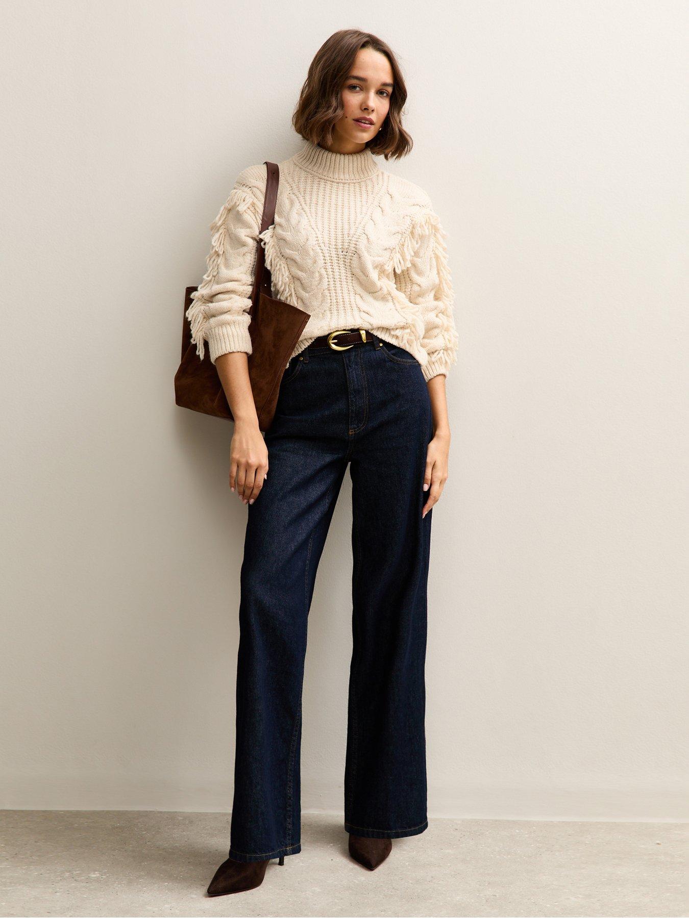 New Look Cable Knit Looped Fringe Jumper - Cream | Very