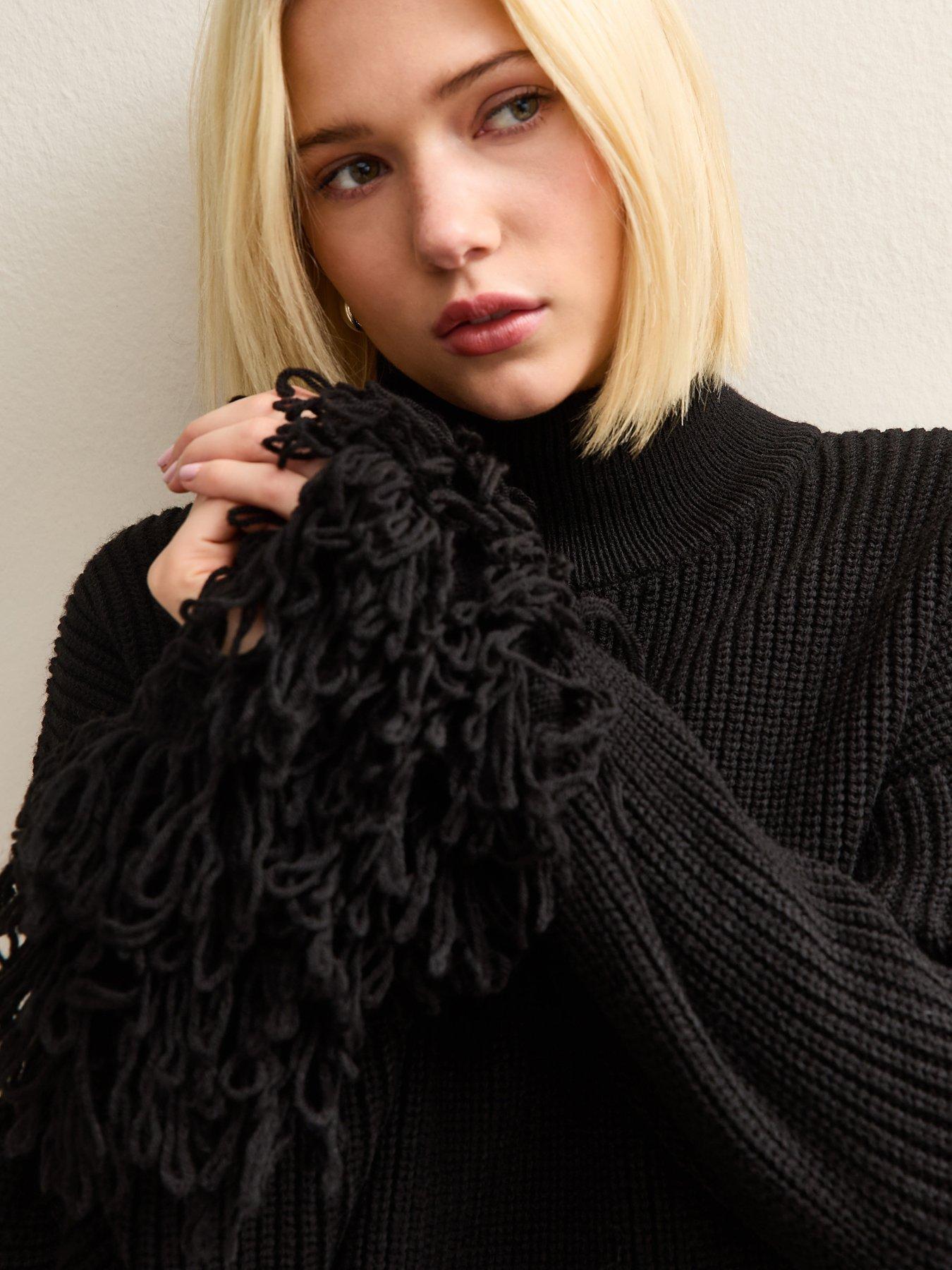 New Look Black Looped Fringe High Neck Jumper | Very