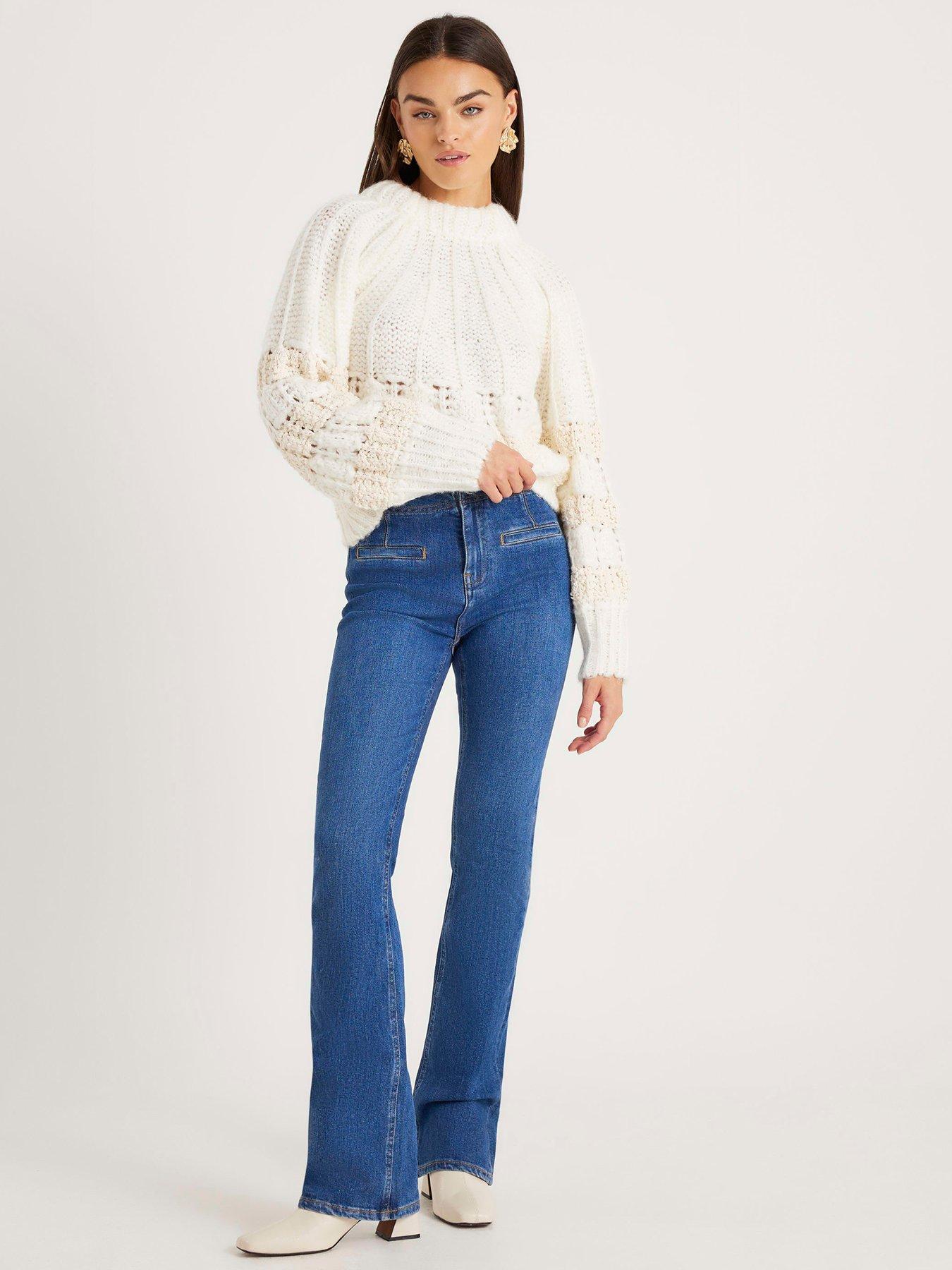River Island Knitted Pointelle Bow Back Jumper - White | Very