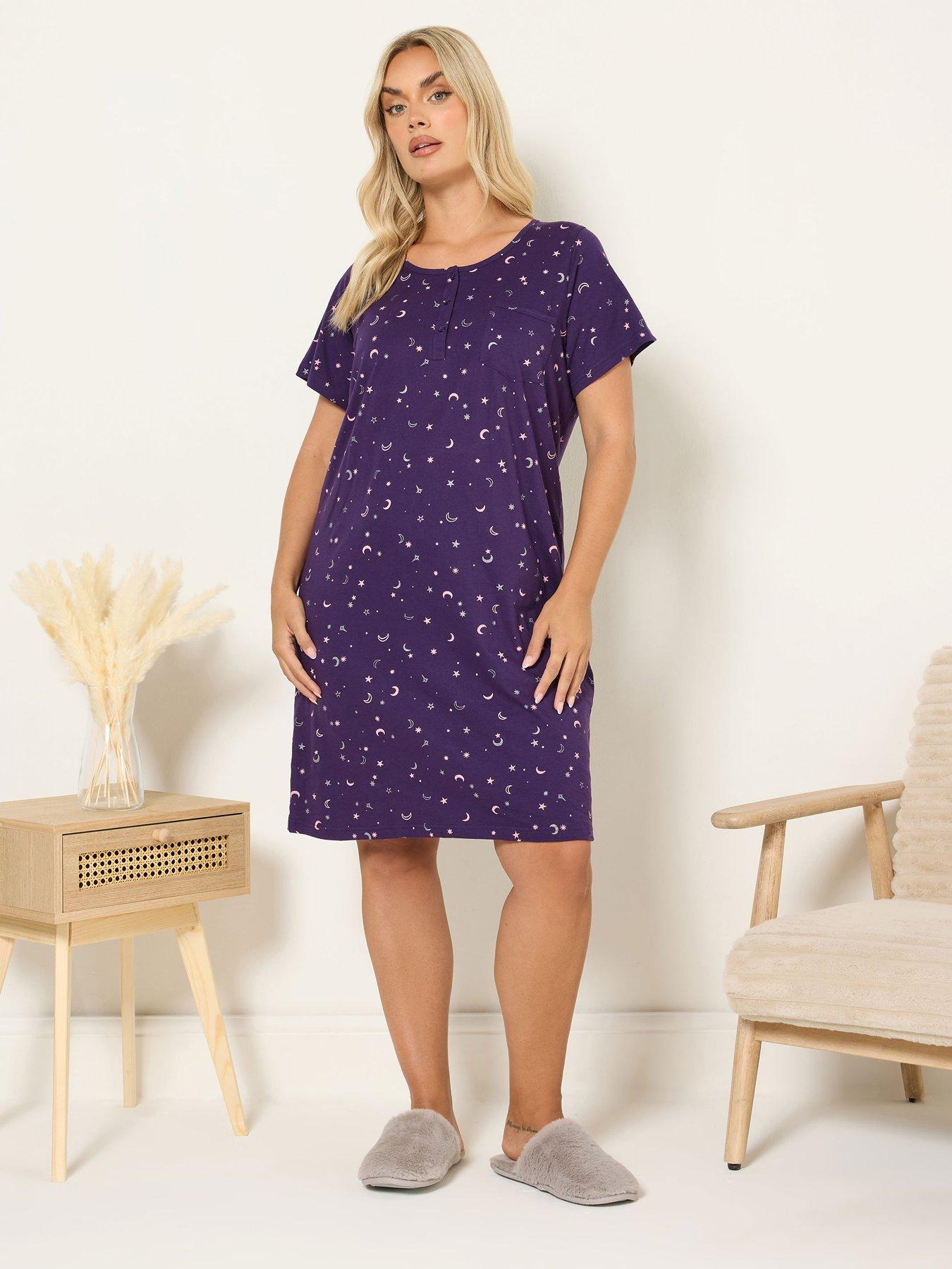 Yours Curve Cosmic Moon Placket Nightdress - Purple | Very