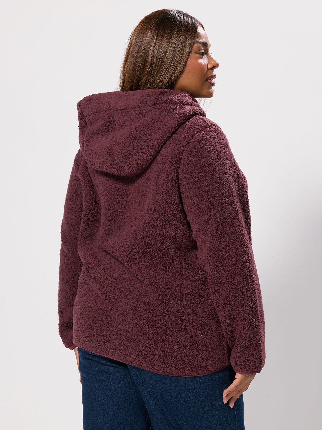 Yours Curve Hooded Nylon Pocket Fleece - Red | Very
