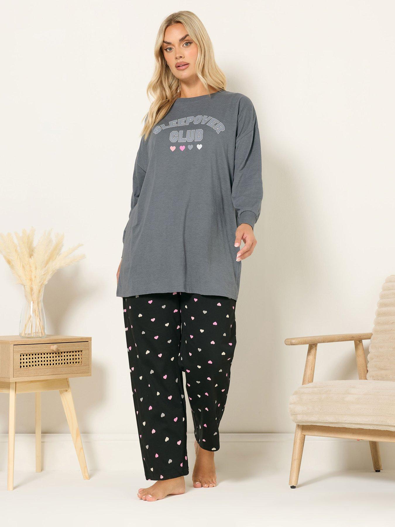 Yours Curve Sleepover Club Pyjama Set - Grey | Very