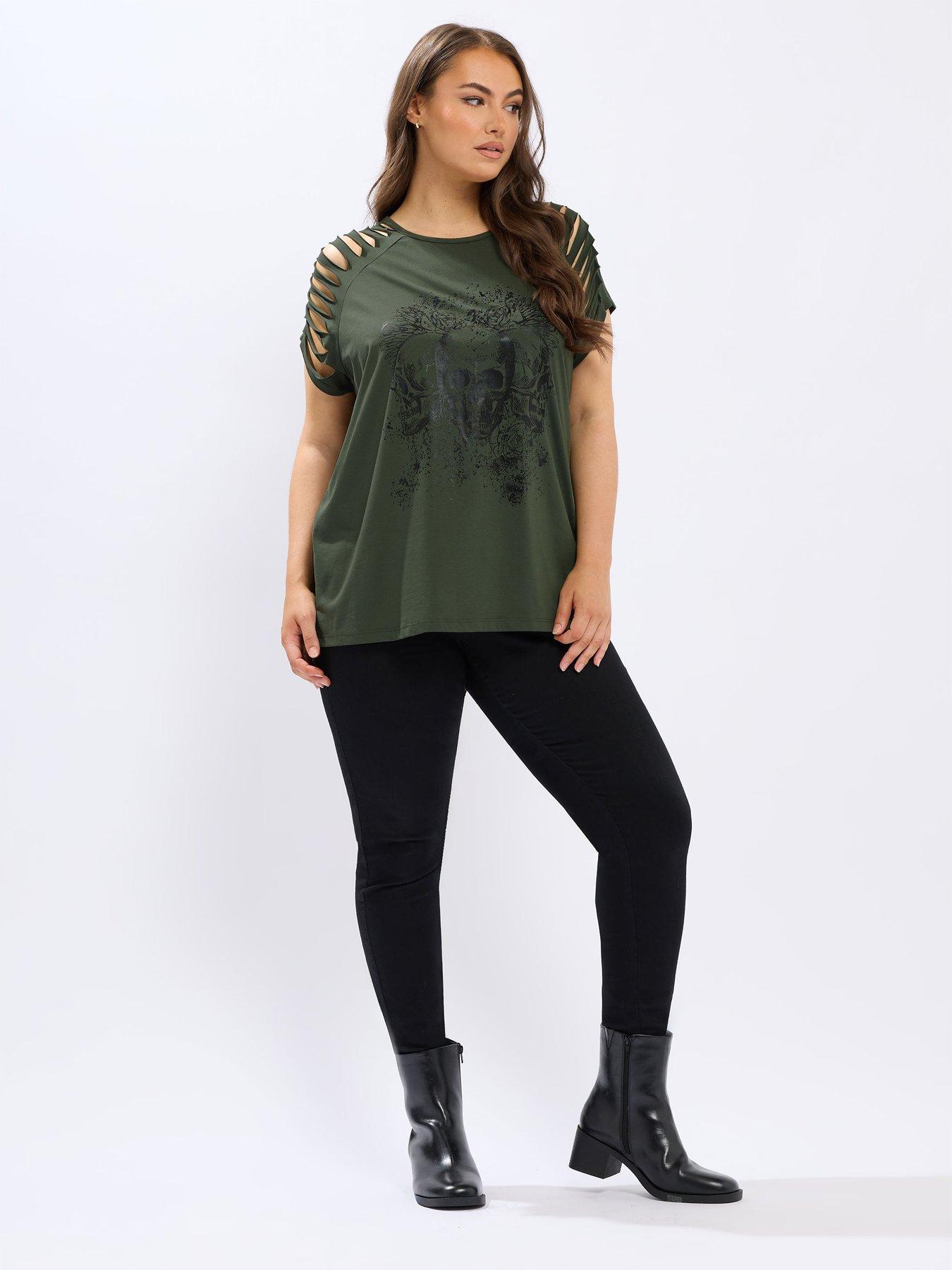 Yours Curve Skull Slash Top - Green | Very
