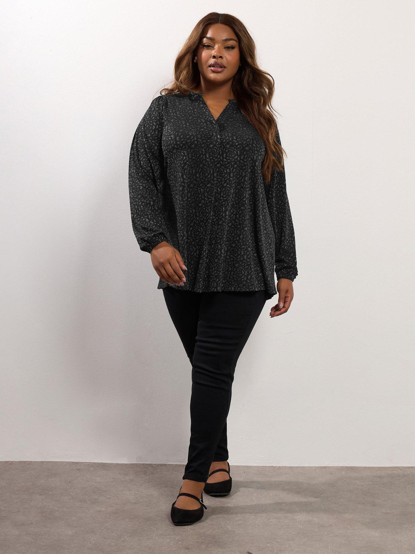 Yours Curve Pleat Front Jacquard Top - Black | Very