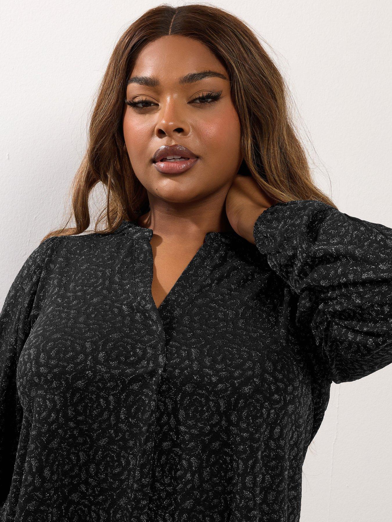 Yours Curve Pleat Front Jacquard Top - Black | Very