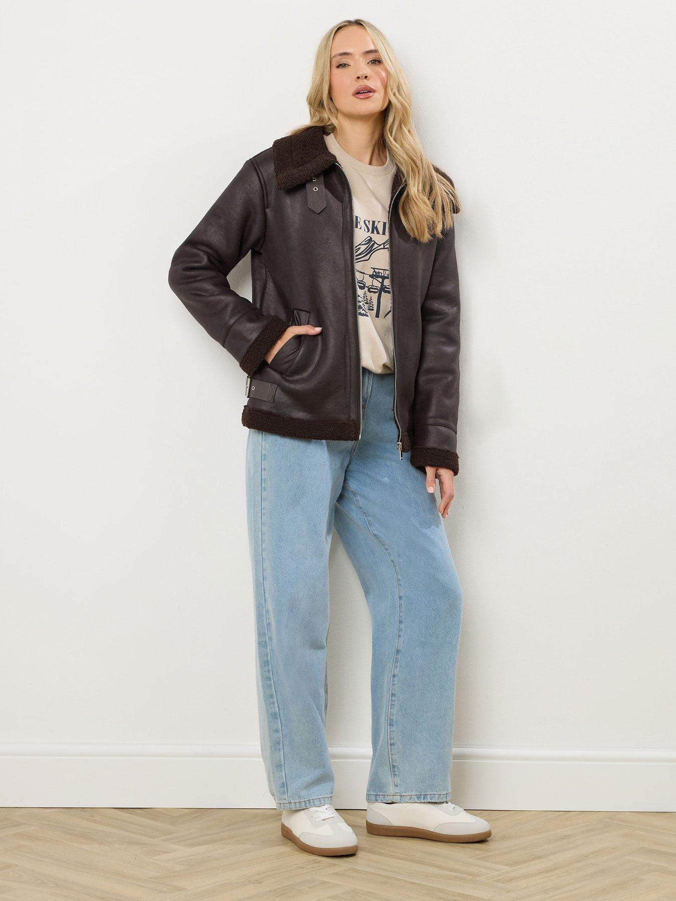 Long Tall Sally Taped Seam Aviator Jacket - Brown | Very