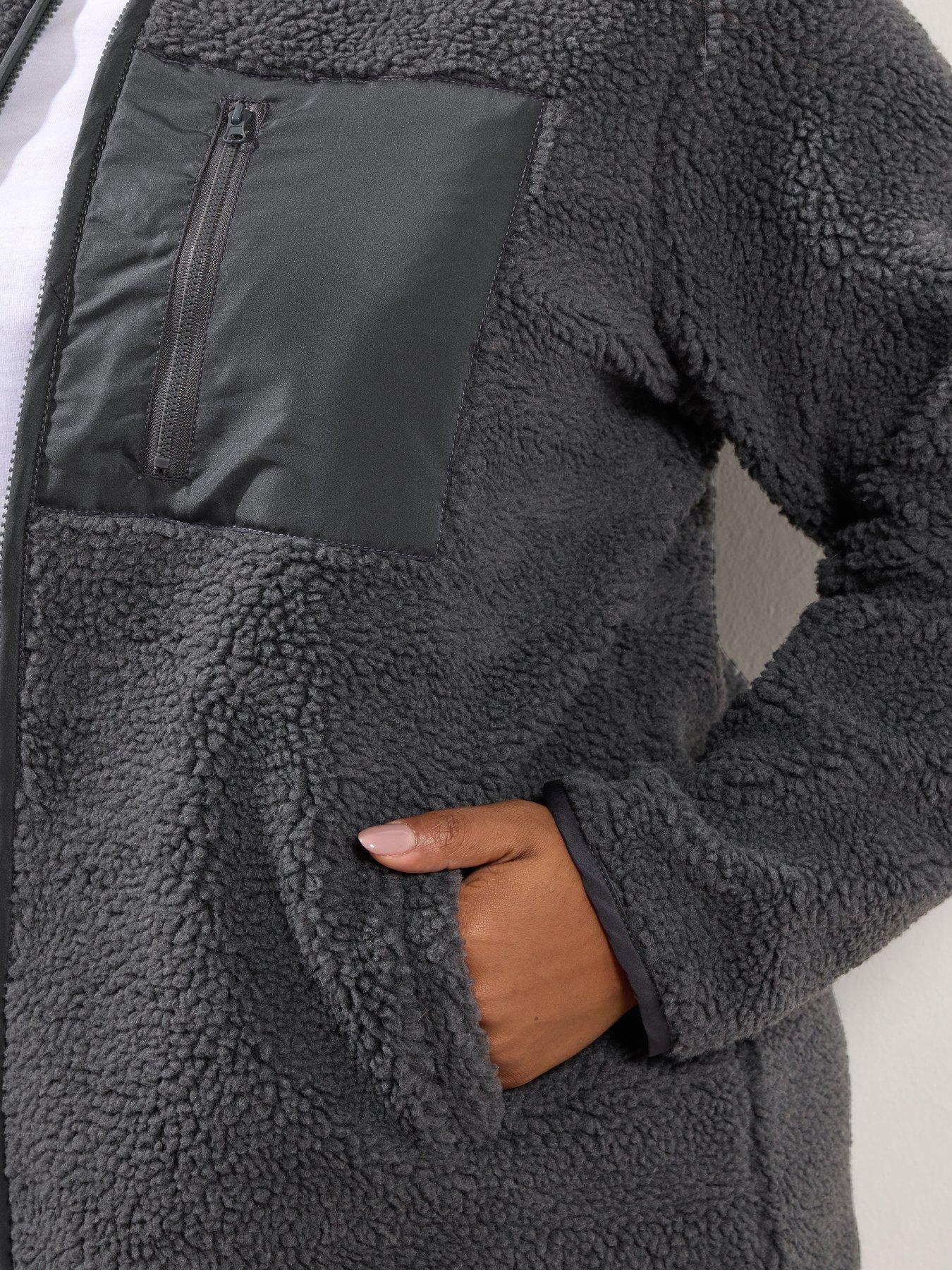 Yours Curve Borg Nylon Pocket Fleece - Grey | Very