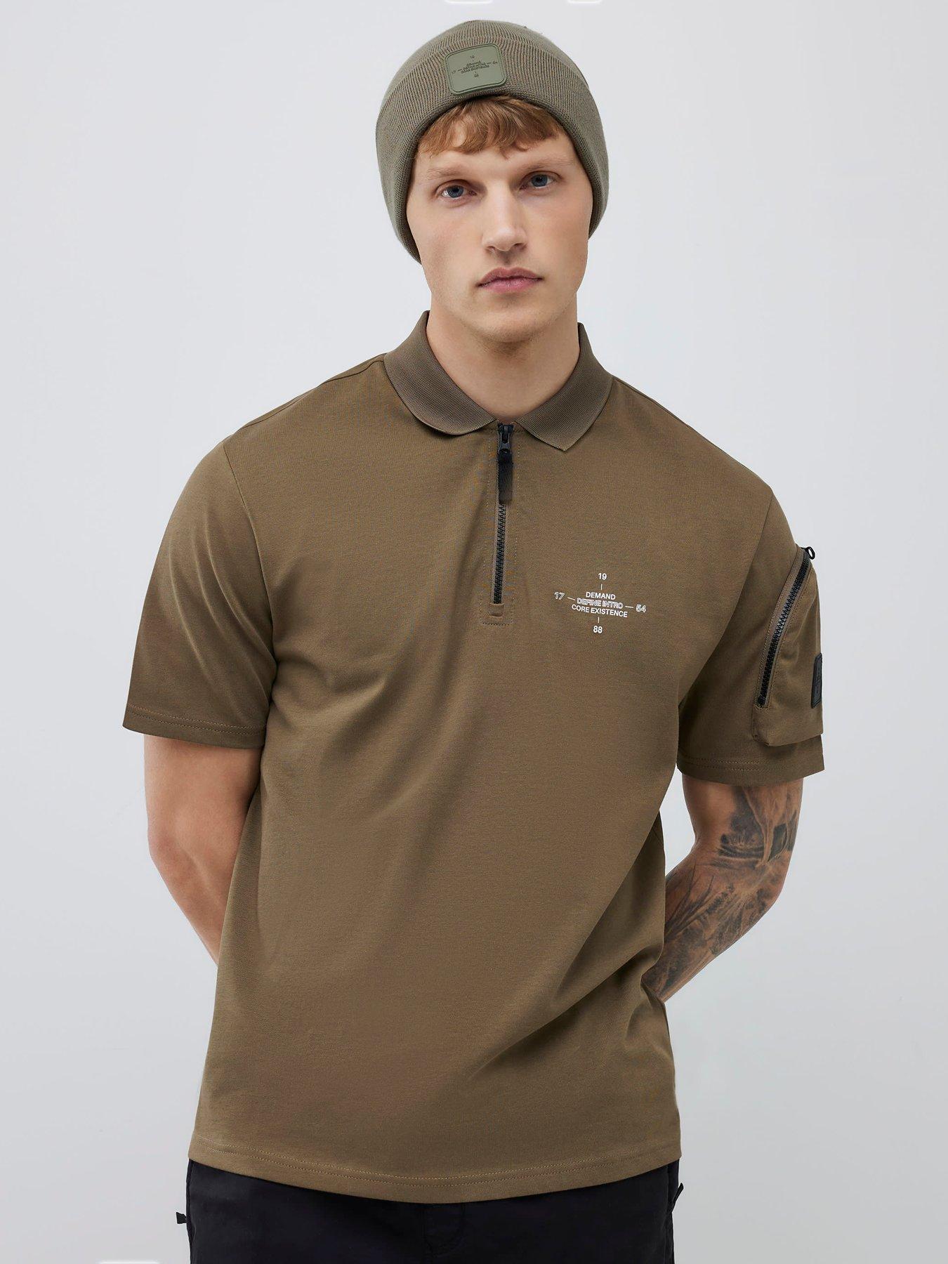 River Island Regular Fit Badged Pocket Polo Shirt - Khaki | Very