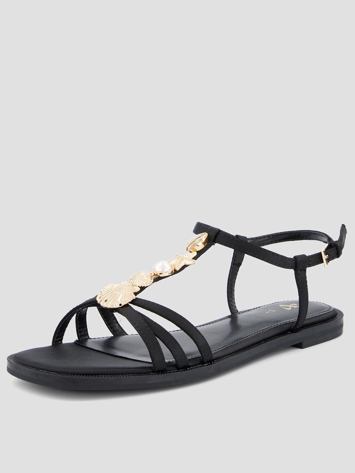 The Very Collection Wide Fit Shell Embellished Flat Sandal - Black | Very