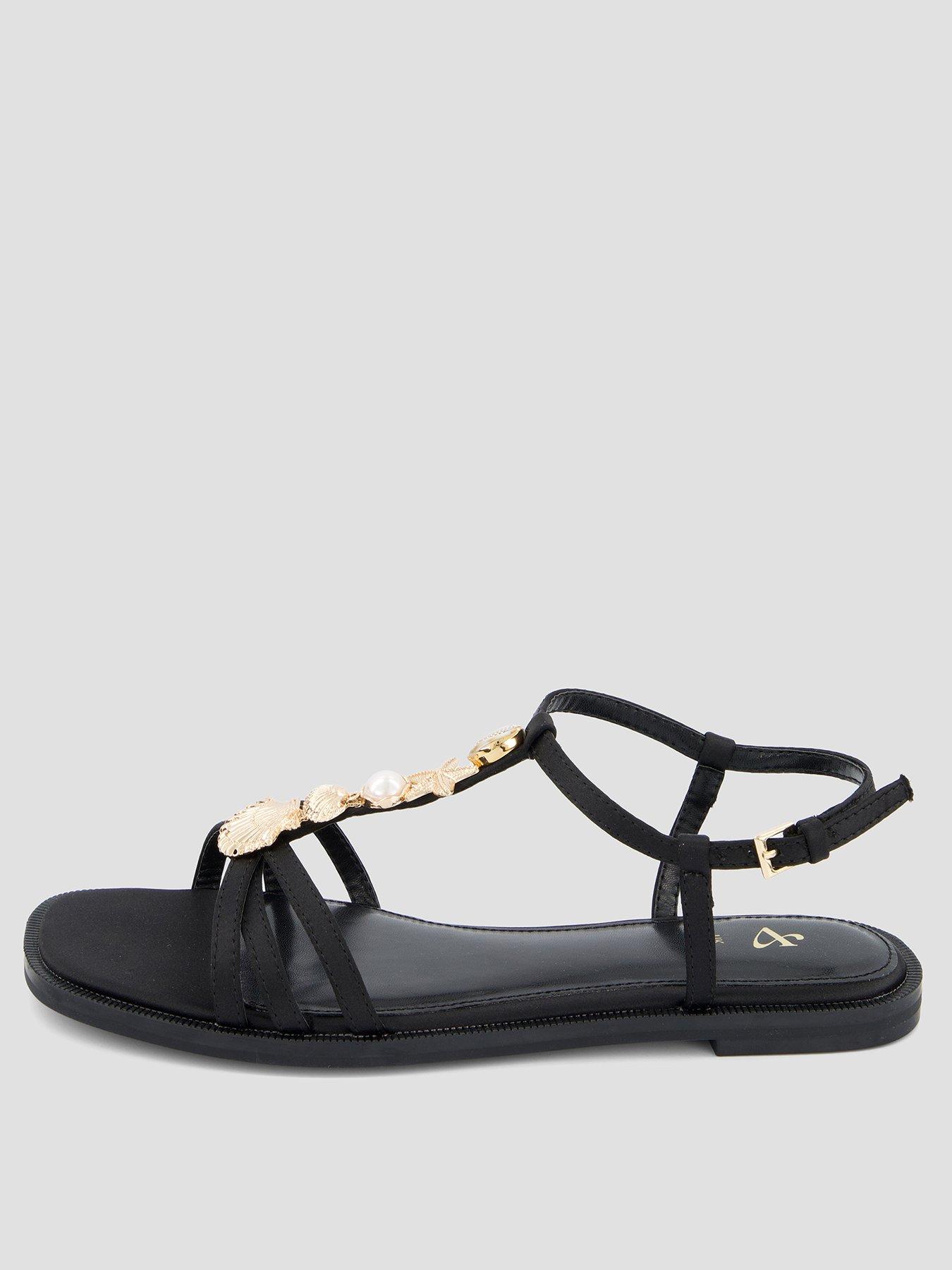 The Very Collection Wide Fit Shell Embellished Flat Sandal - Black | Very