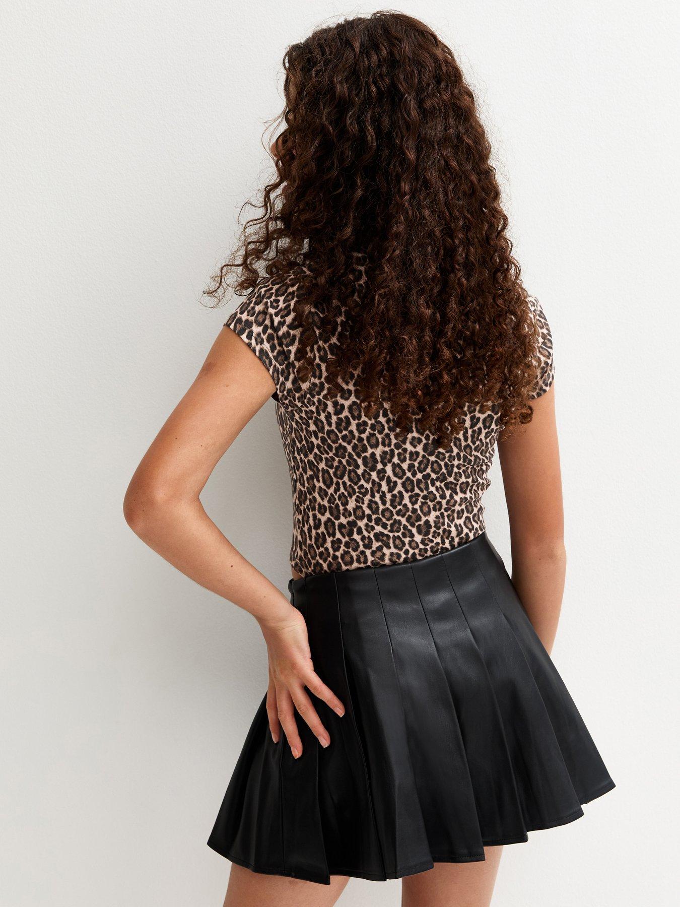 New Look 915 Girls Black Faux Leather Asymmetric Pleated Skort | Very