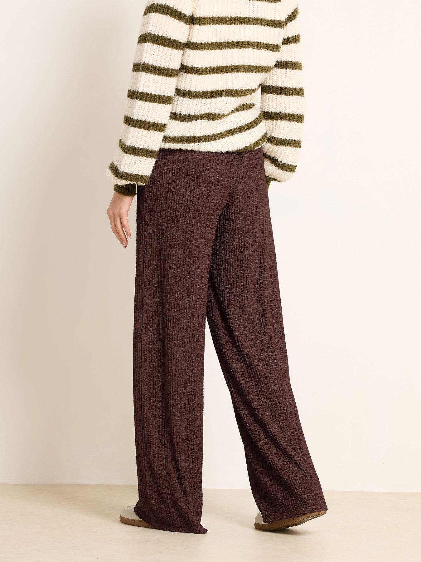 Long Tall Sally Tall Textured Wide Leg Trouser 34" - Brown | Very