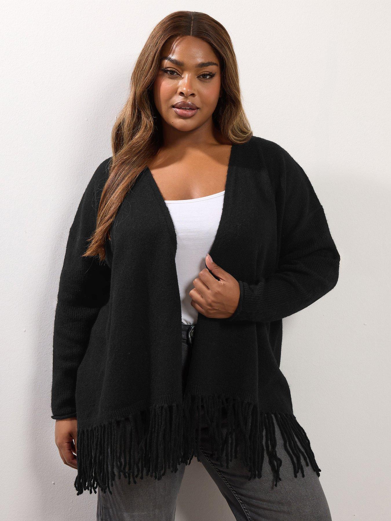 Yours Curve Fringe Hem Cardigan - Black | Very