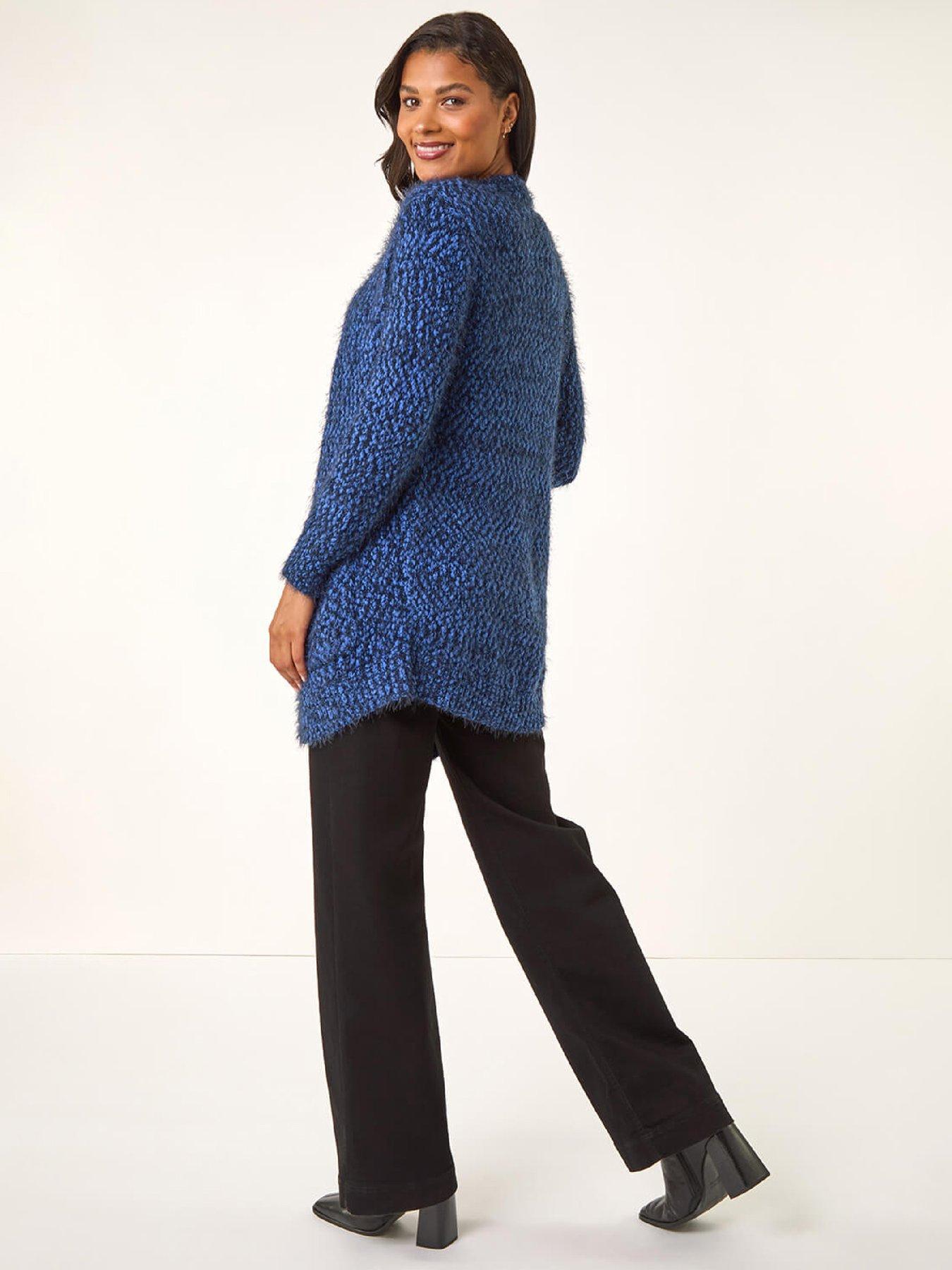 Roman Fluffy Longline Knit Cardigan - Blue | Very