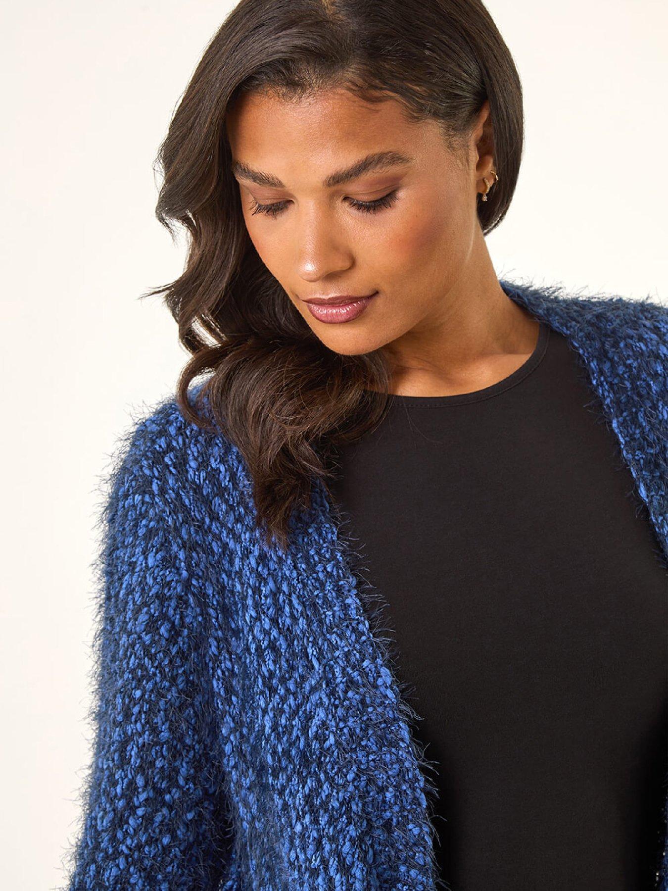 Roman Fluffy Longline Knit Cardigan - Blue | Very