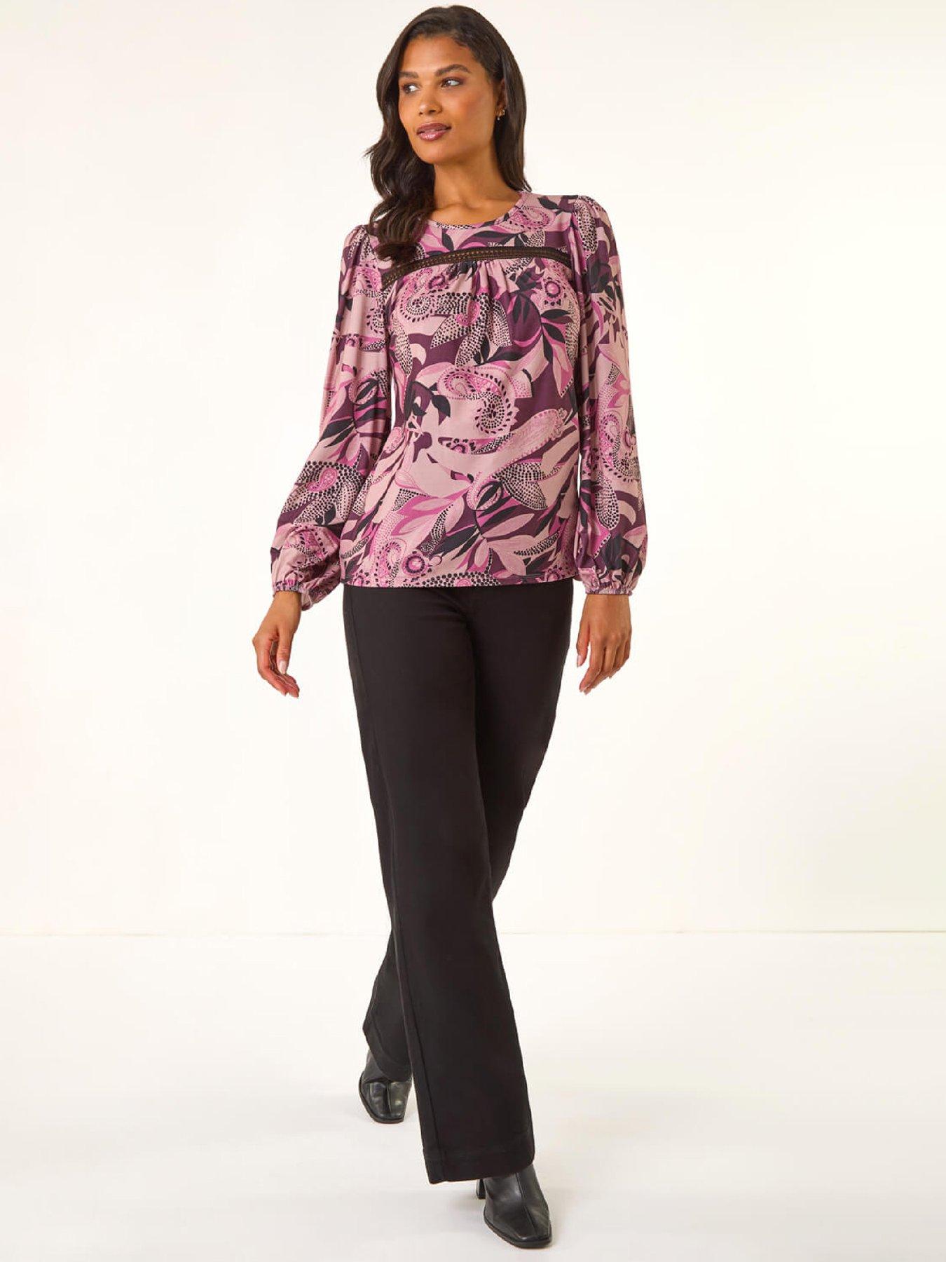 Roman Printed Trim Stretch Top - Pink | Very