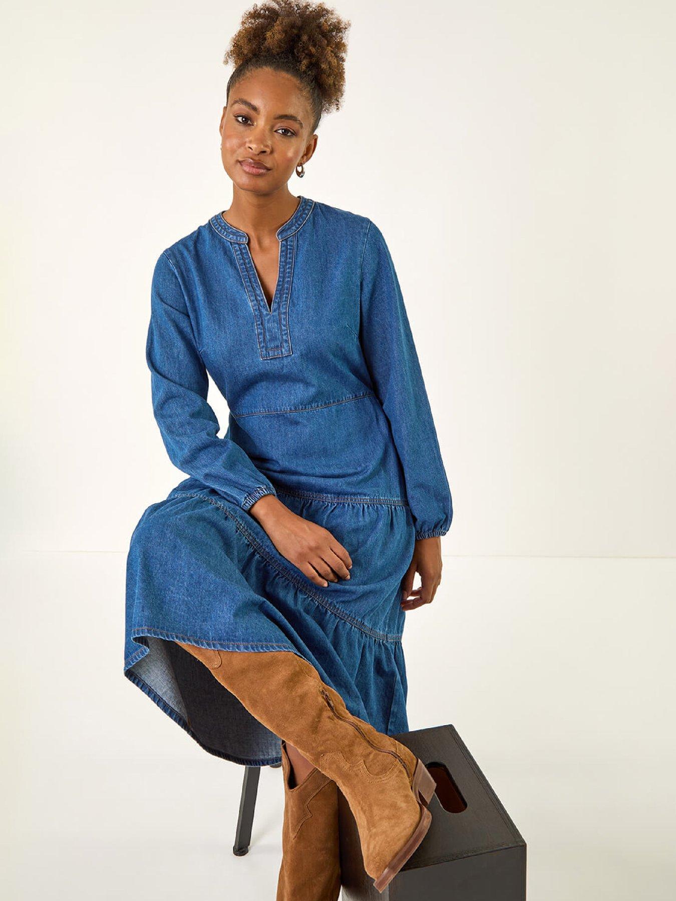 Roman Cotton Denim Tiered Midi Dress - Denim | Very