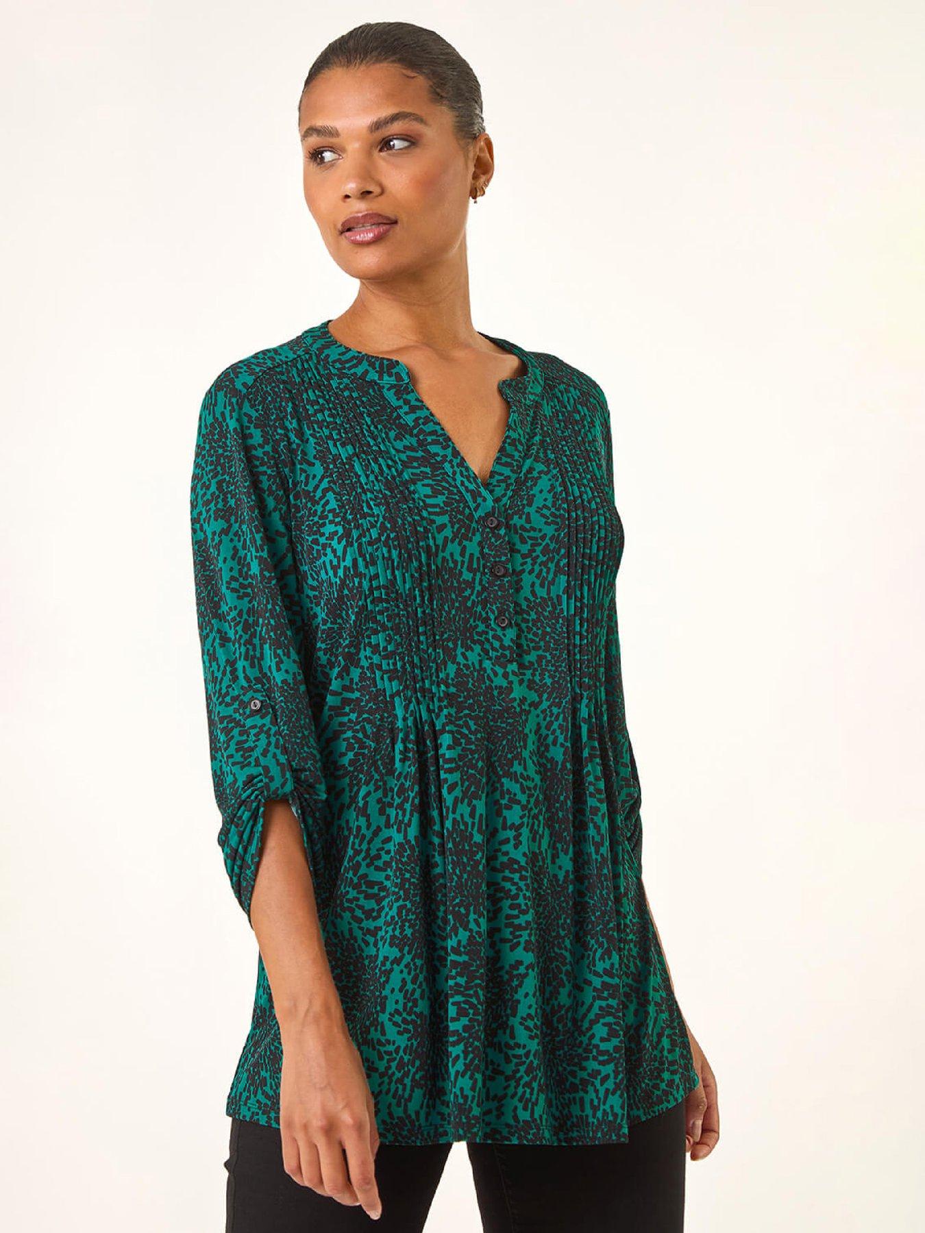 Roman Abstract Print V-Neck Stretch Top - Teal | Very
