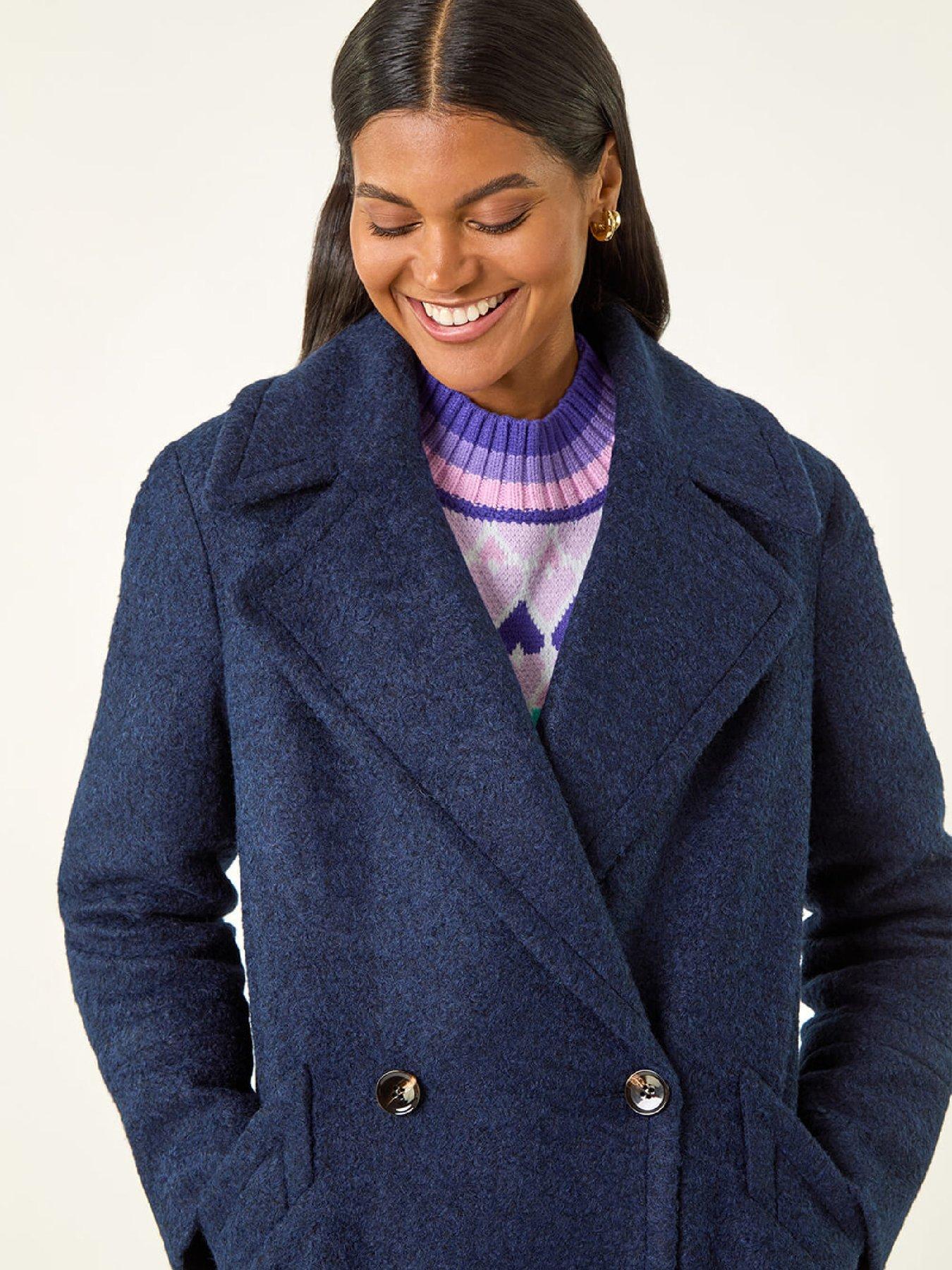Roman Textured Buttoned Boucle Coat - Navy | Very