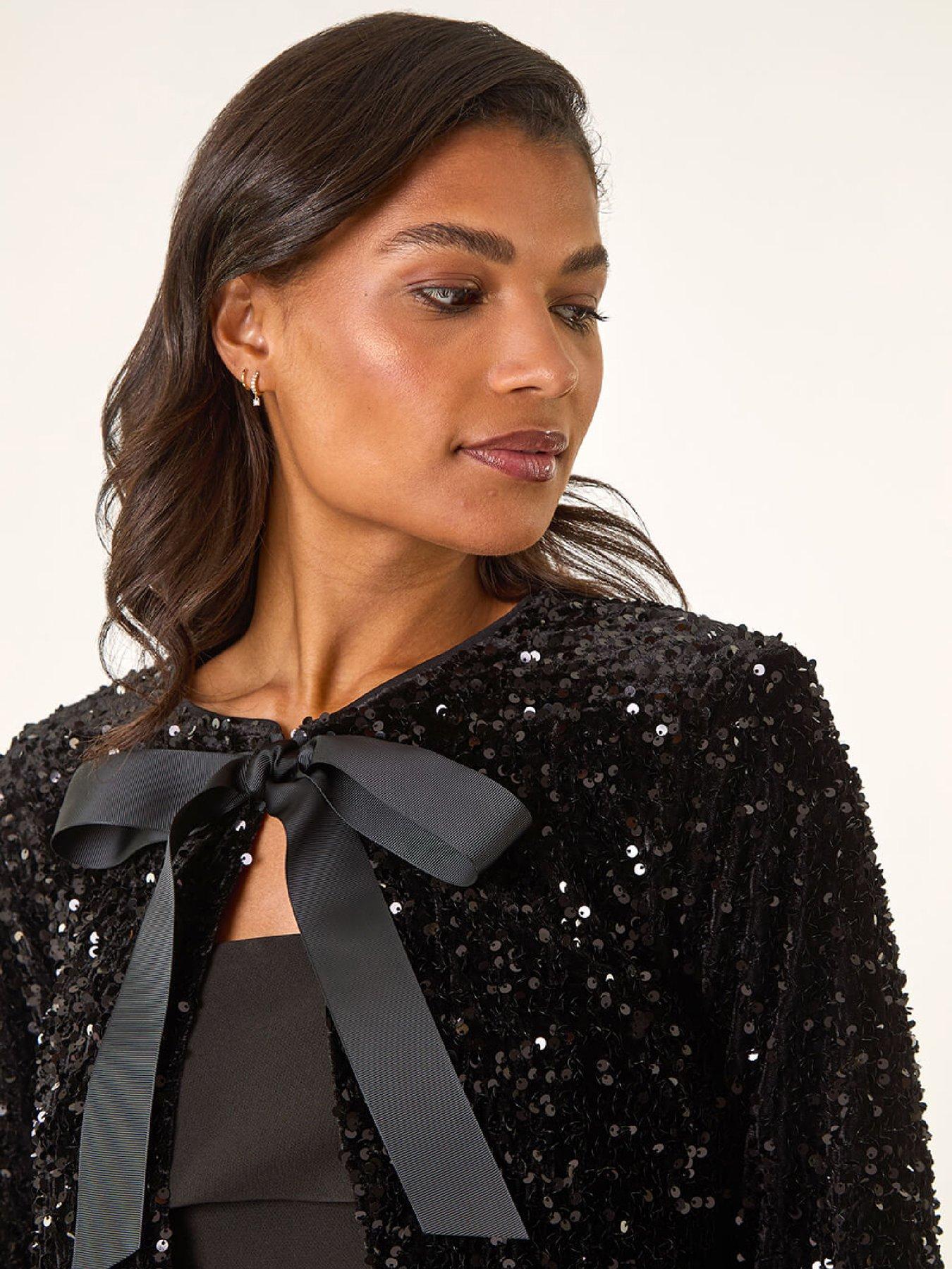 Roman Sequin Bow Front Jacket - Black | Very