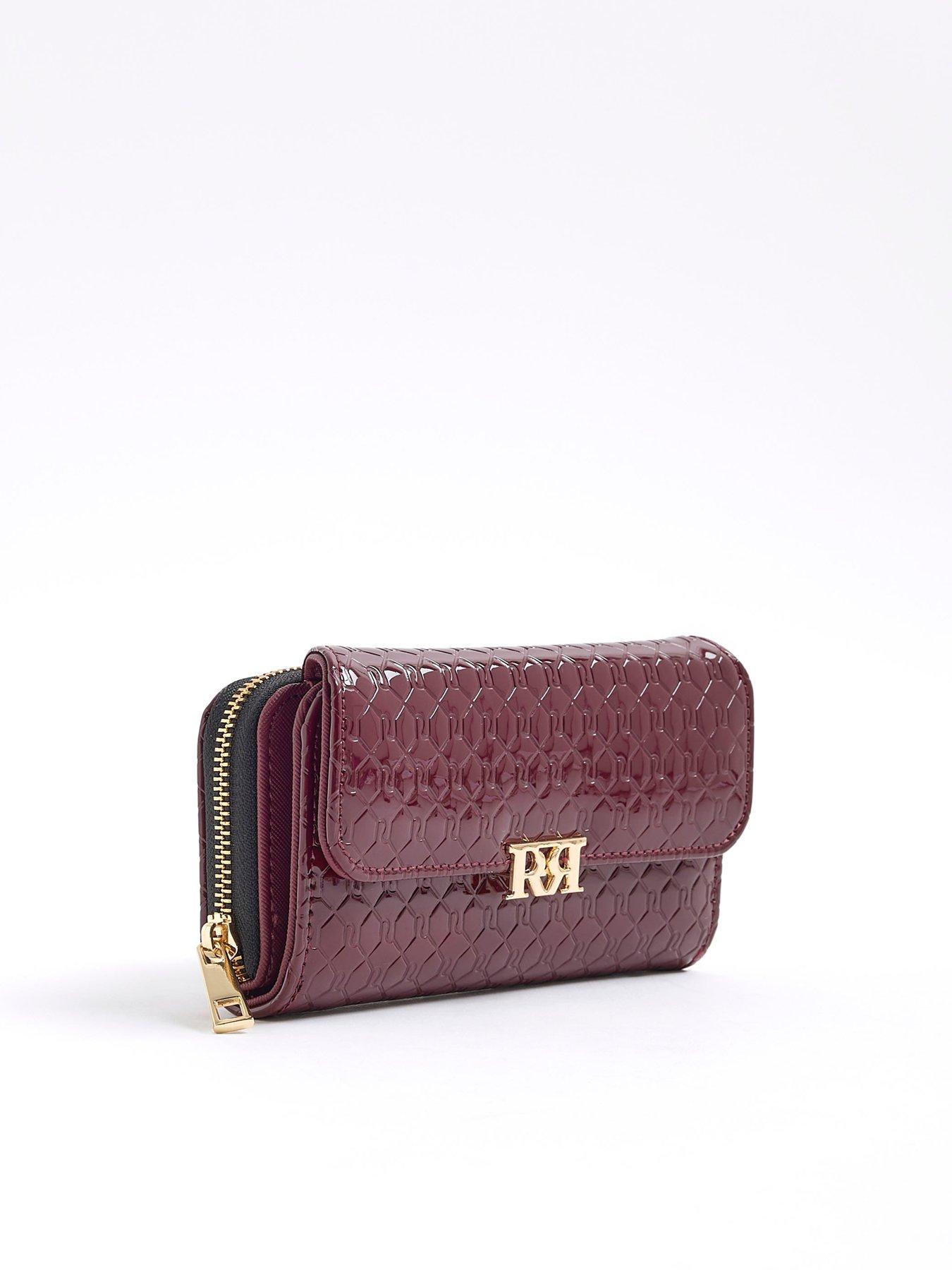 River Island RI Monogram Embossed Flap Purse - Red | Very