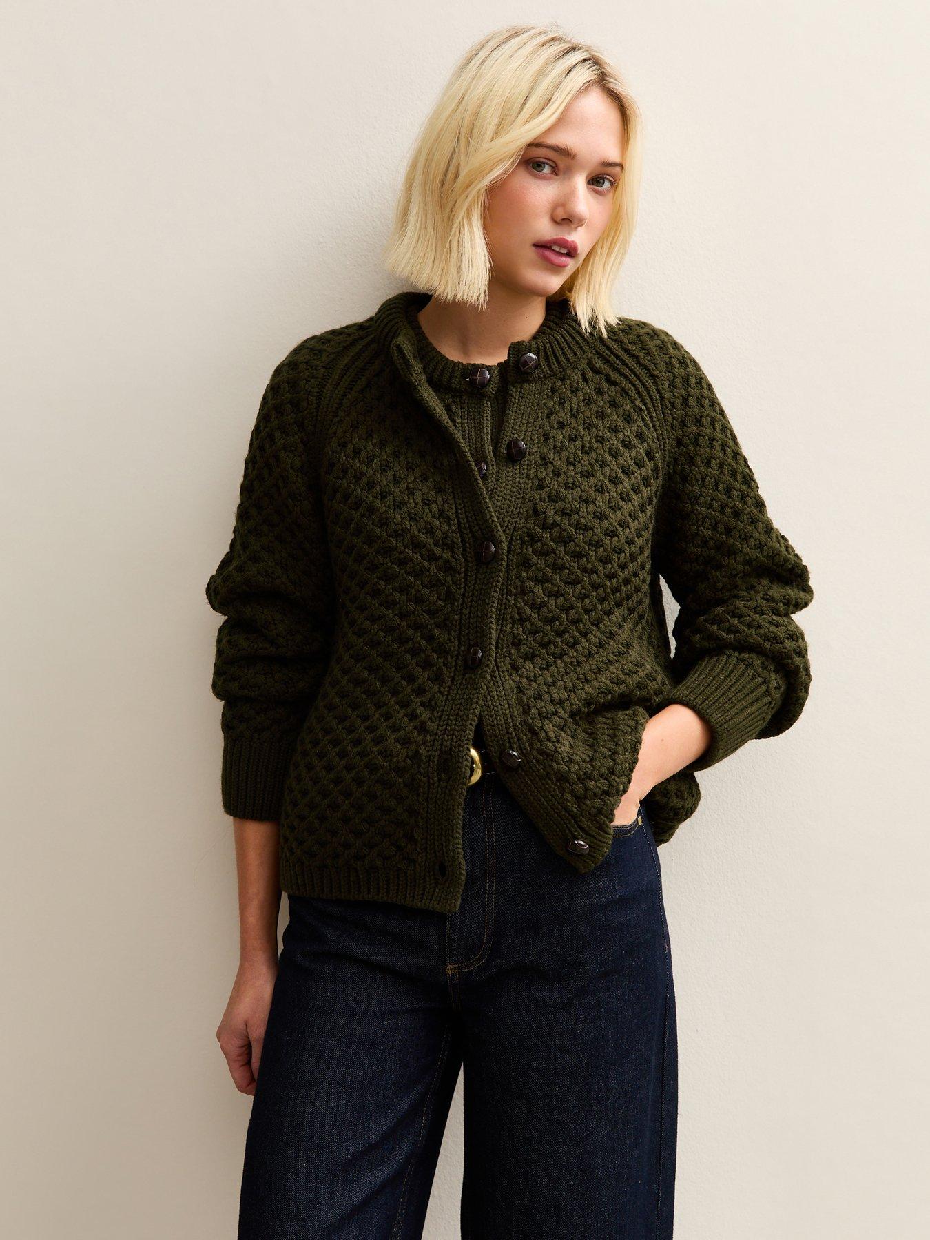New Look Dark Khaki Chunky Crew Neck Cardigan | Very