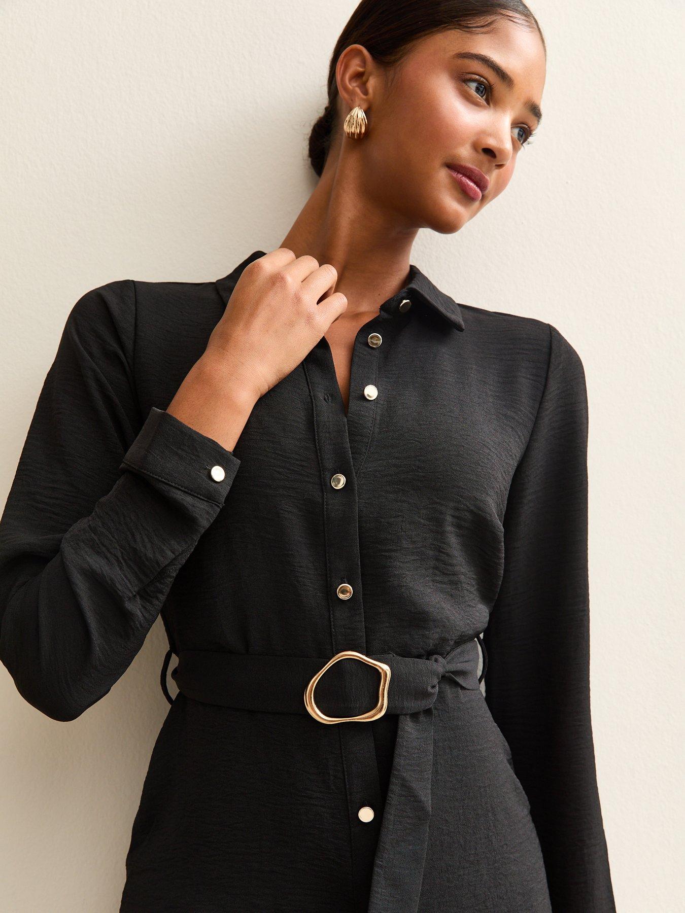 New Look Belted Button Through Mini Shirt Dress - Black | Very