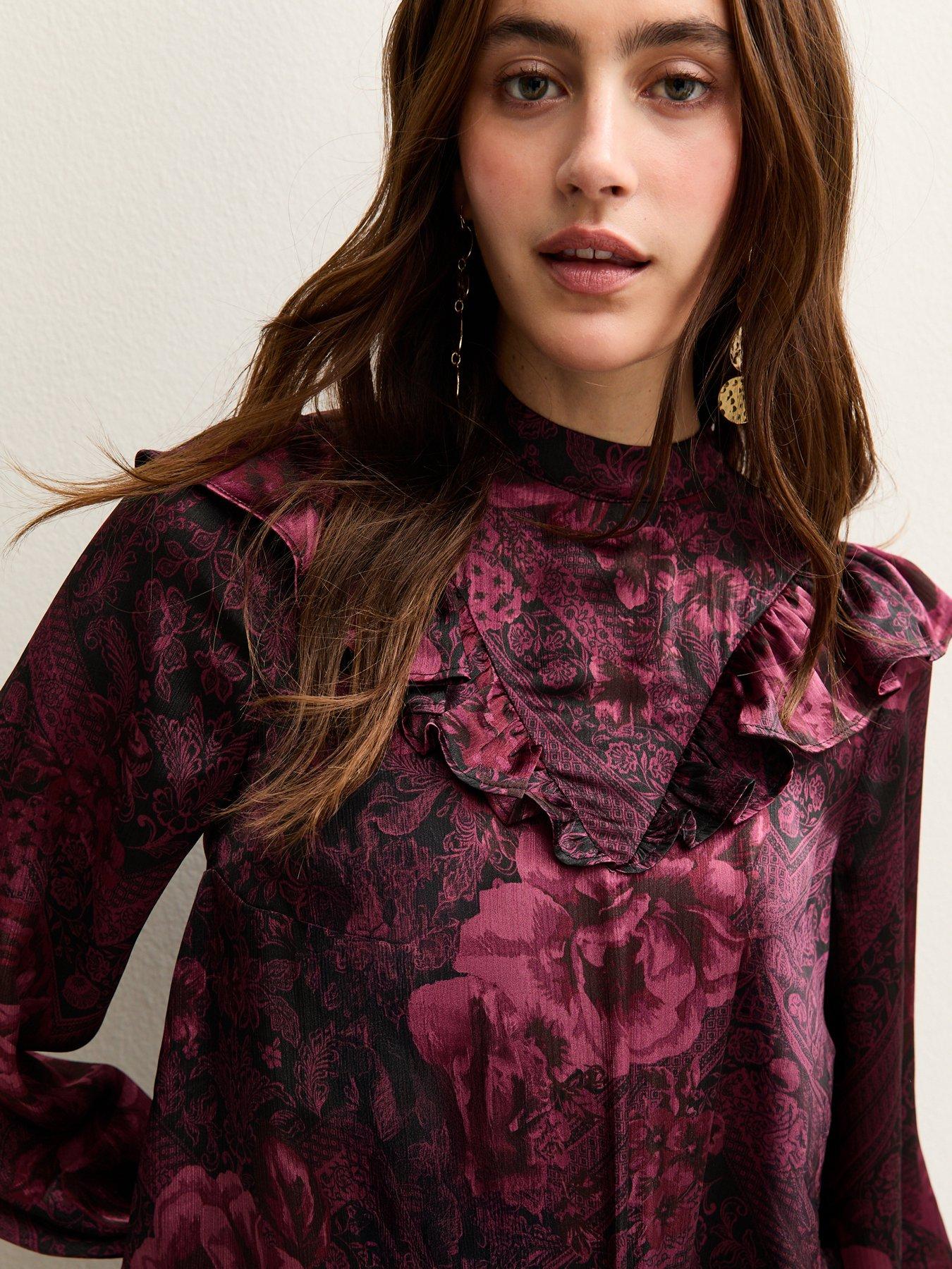 New Look Red Floral Print High Neck Blouse | Very