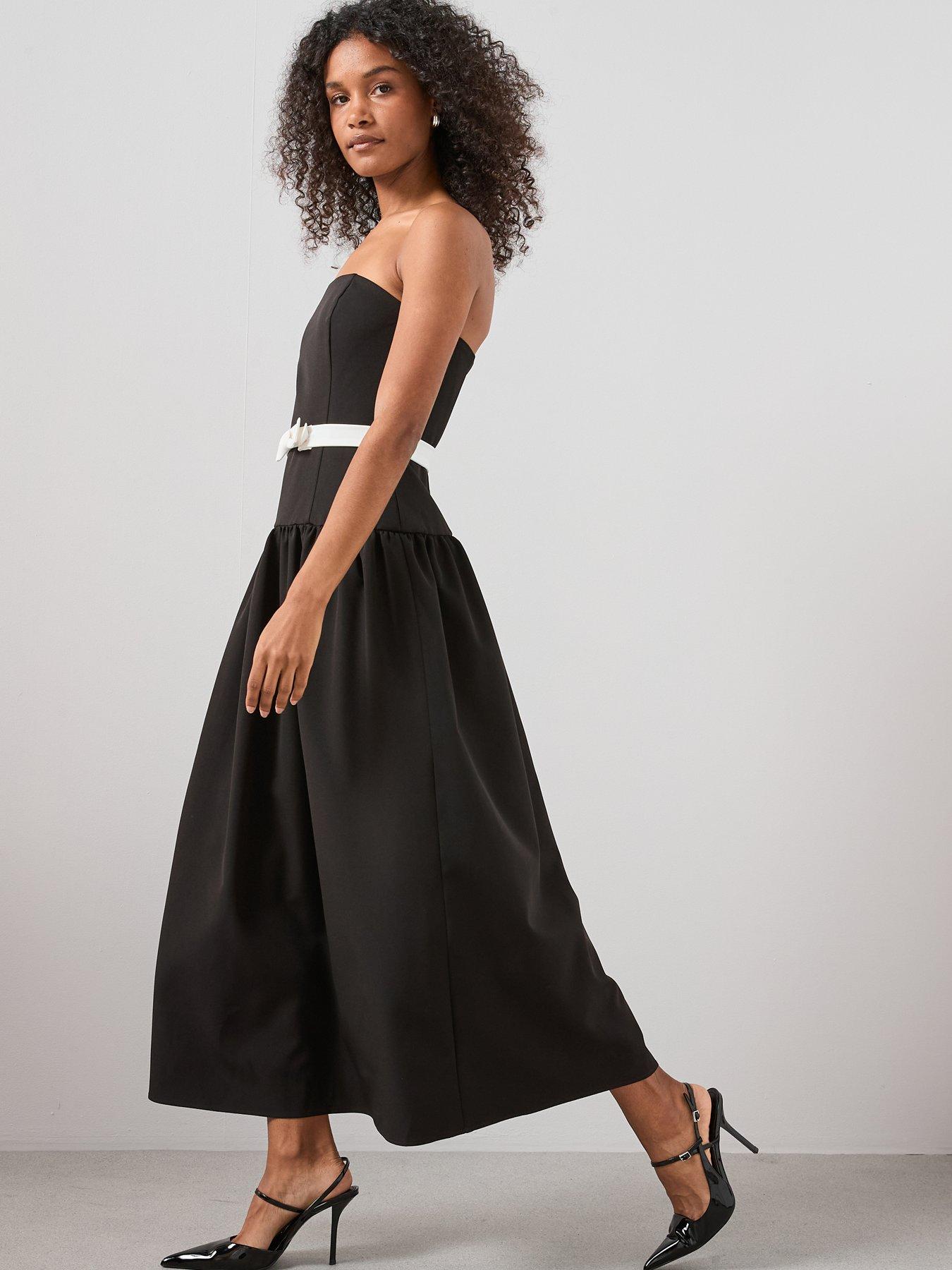 The Very Collection Bow Belted Bandeau Dress - Black | Very