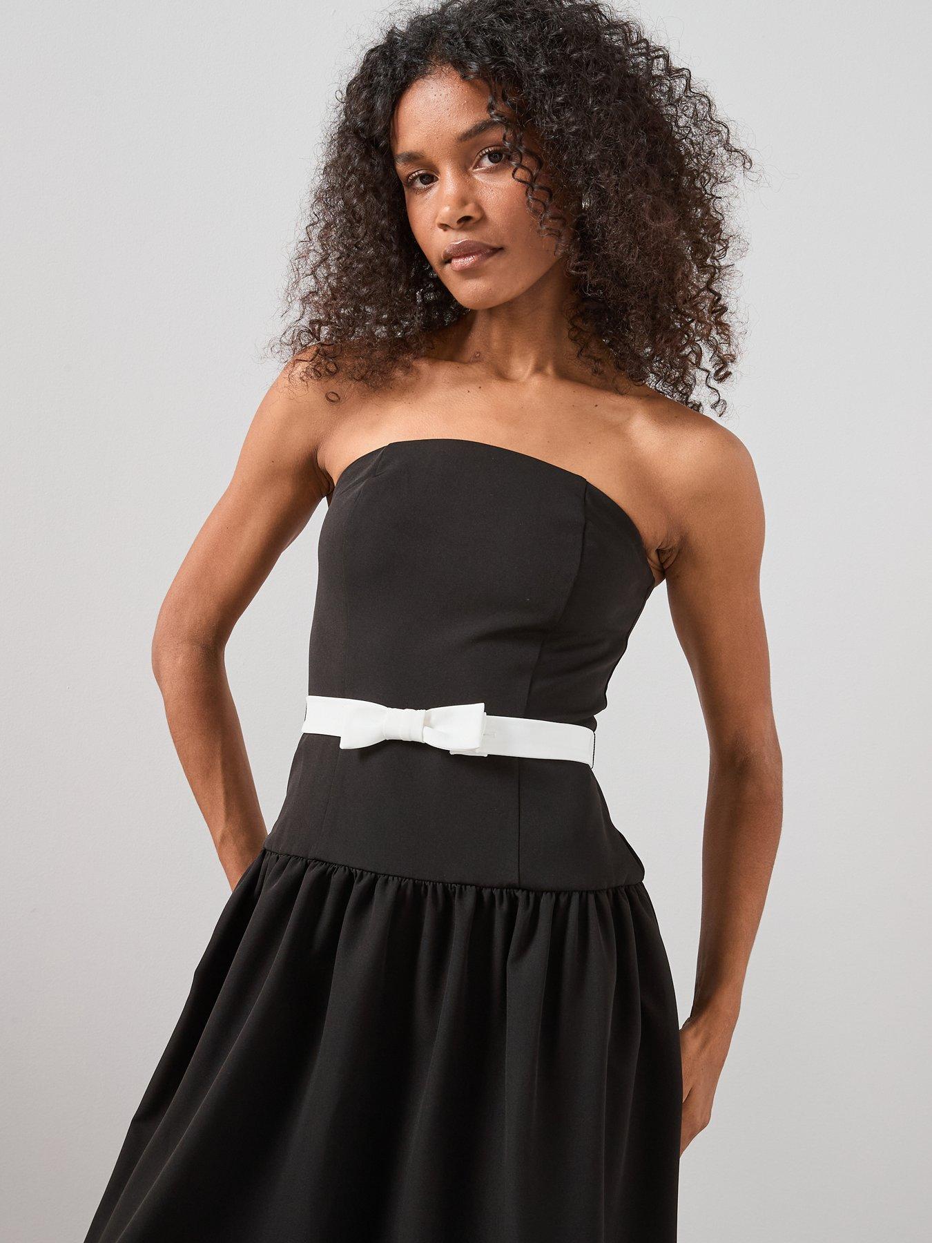 The Very Collection Bow Belted Bandeau Dress - Black | Very