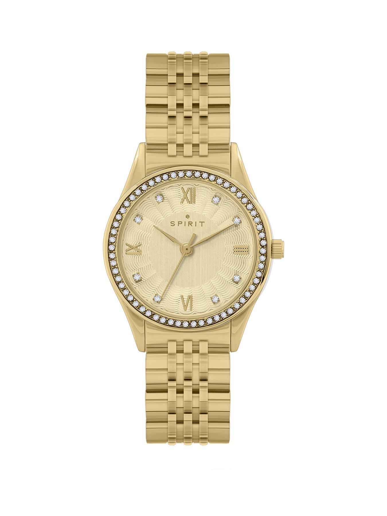 Spirit Ladies Polished Pale Gold Stone Bezel Bracelet Watch | Very