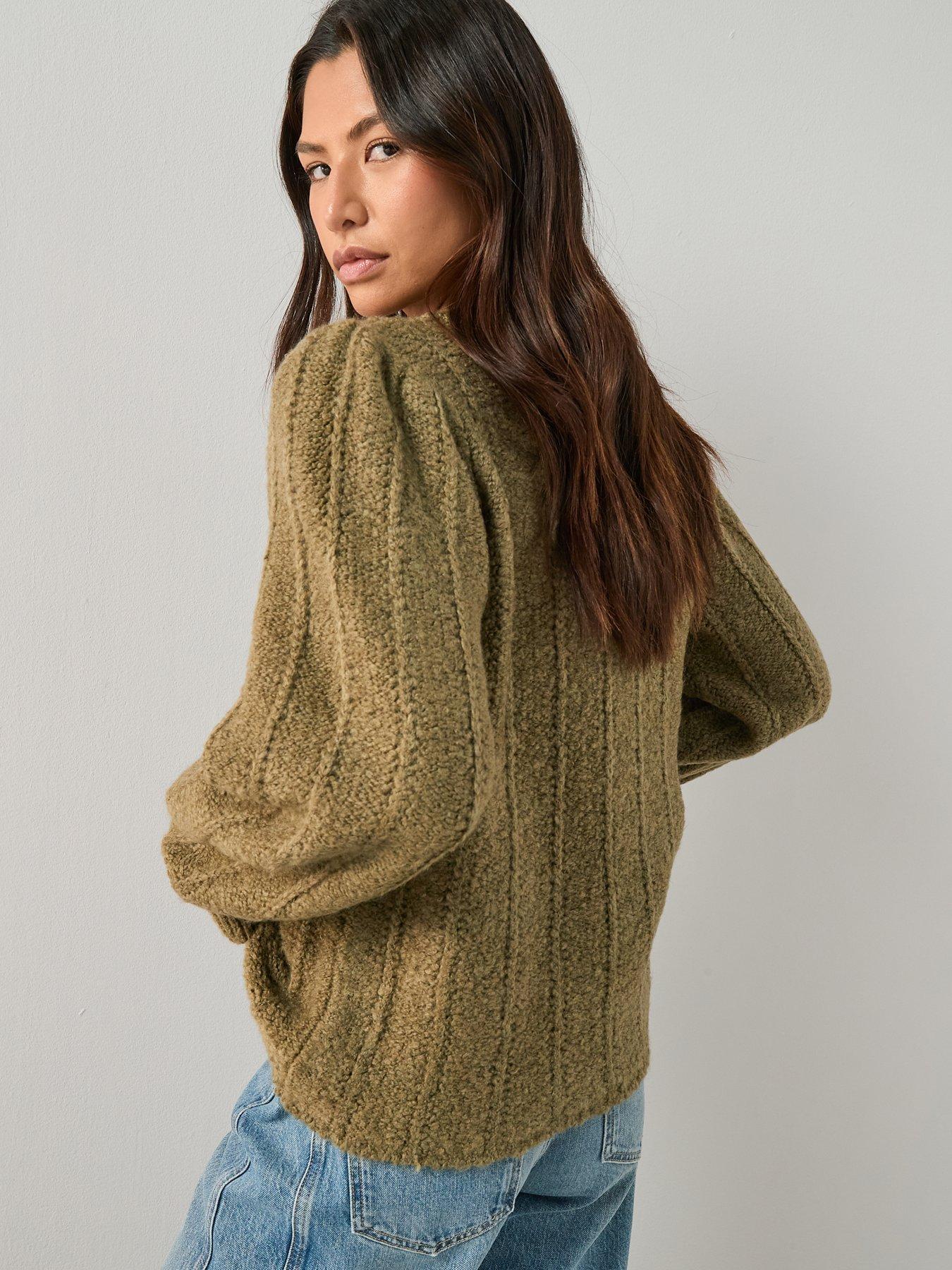 The Very Collection Stitch Detail Crew Neck Jumper With Wool - Olive | Very
