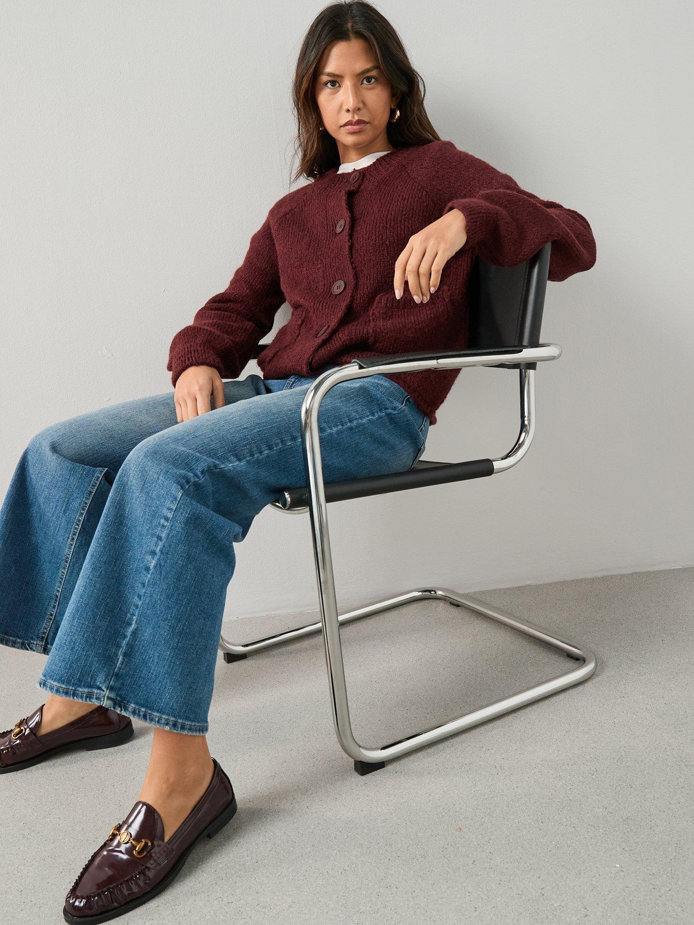 The Very Collection Crew Neck Cardigan With Wool - Burgundy | Very