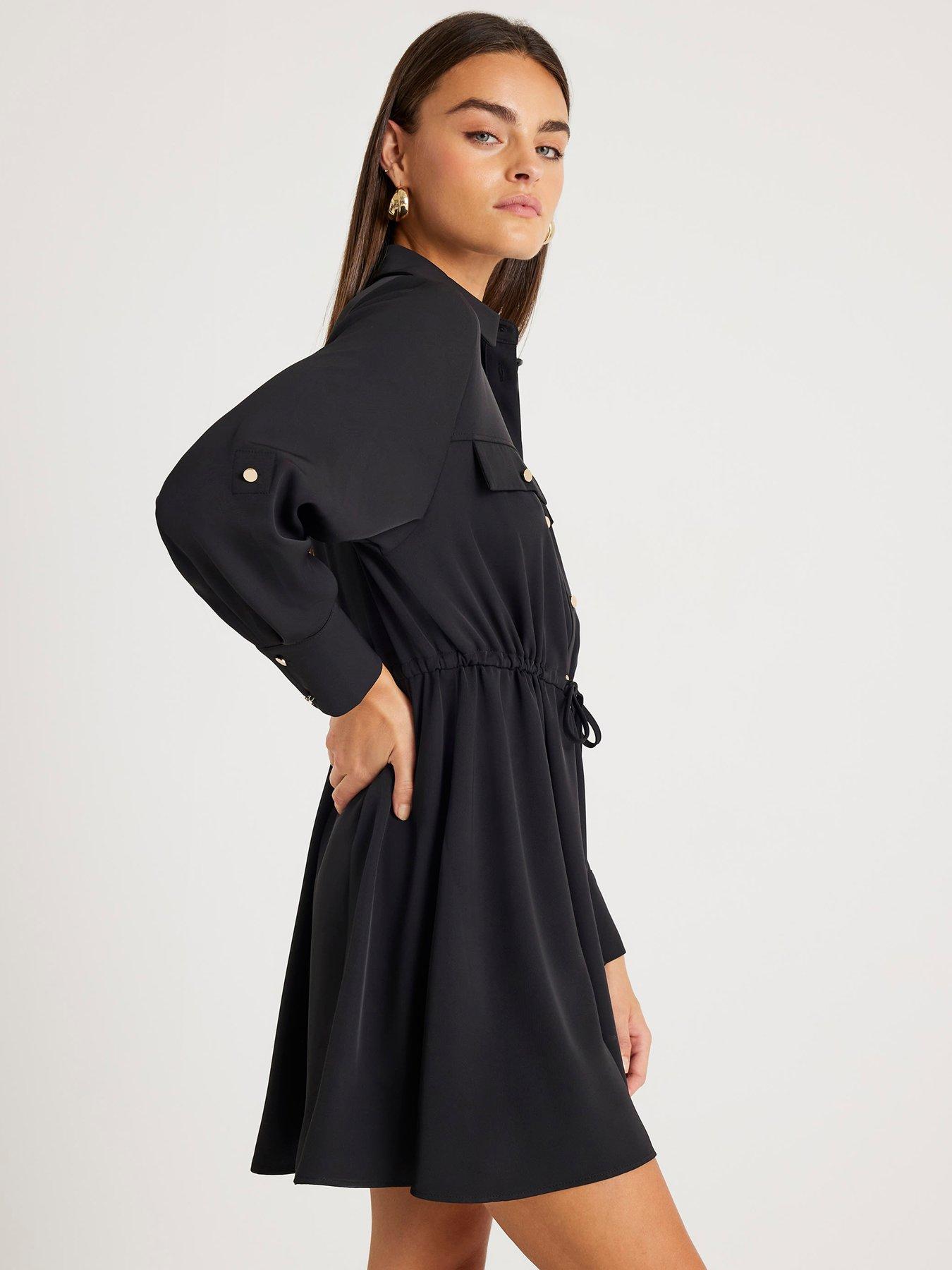 River Island Long Sleeve Mini Shirt Dress - Black | Very