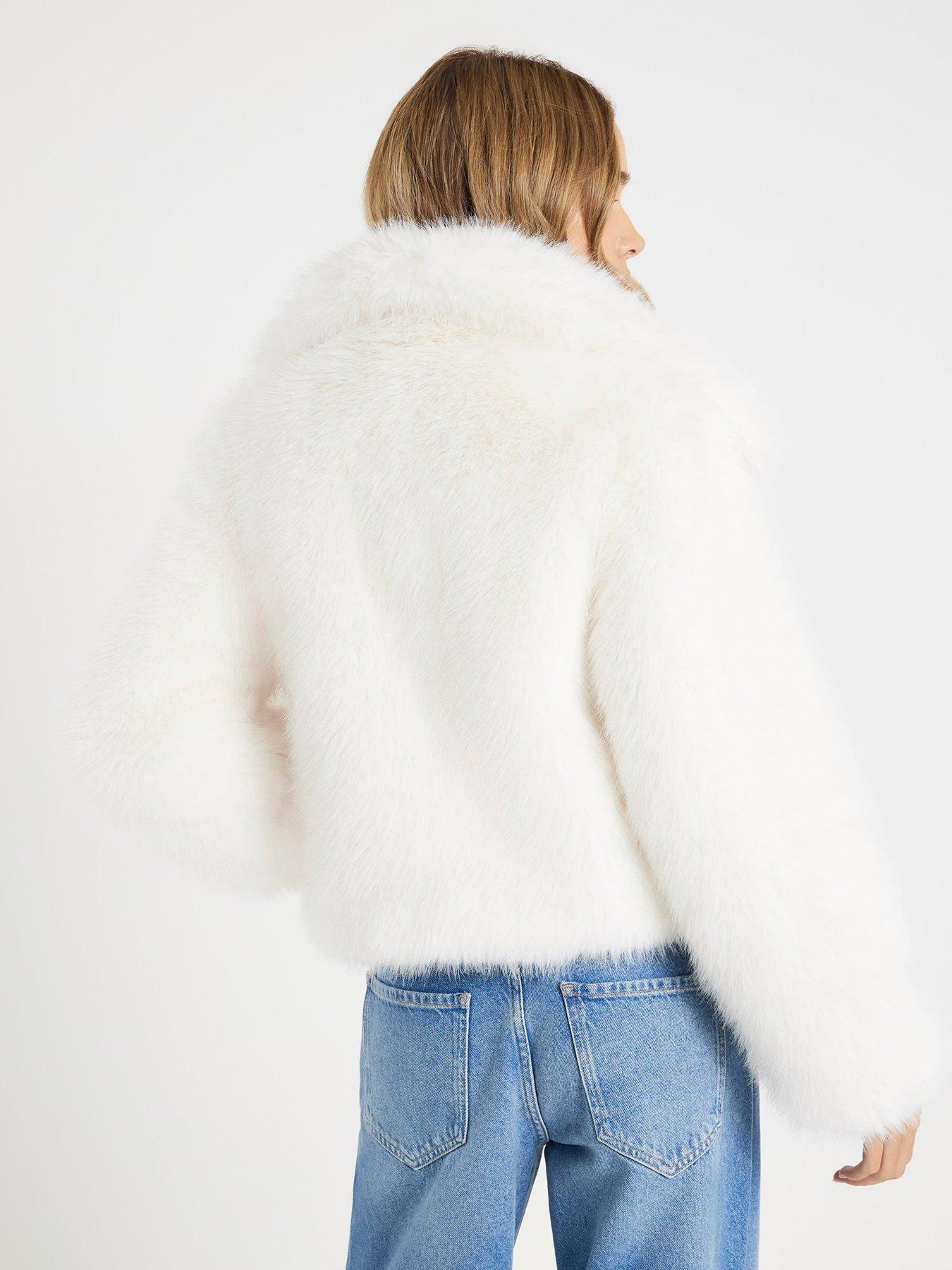 River Island Wide Collar Short Fur Jacket - Cream | Very