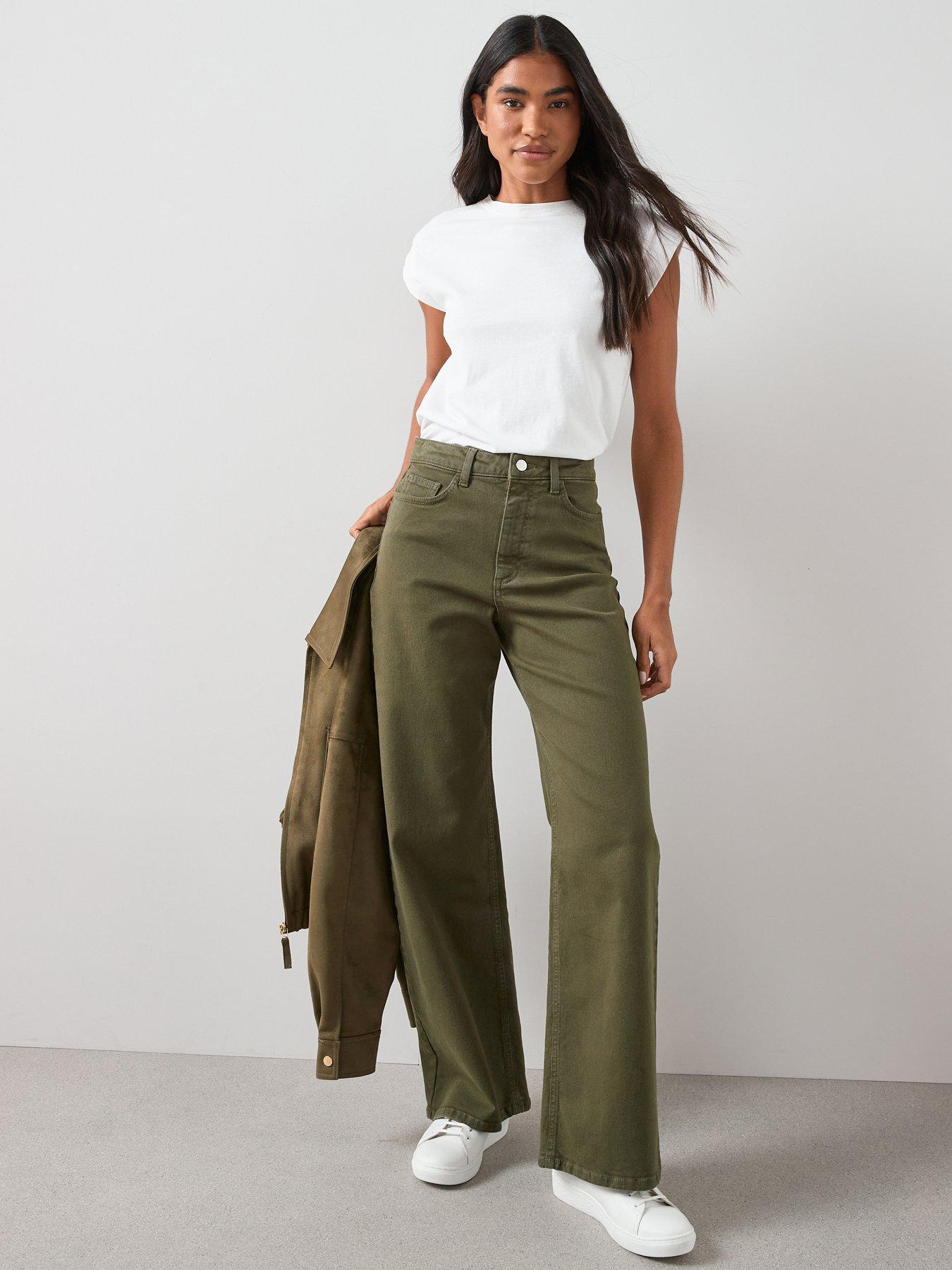 The Very Collection High Waist Wide Leg Jeans - Olive Green | Very