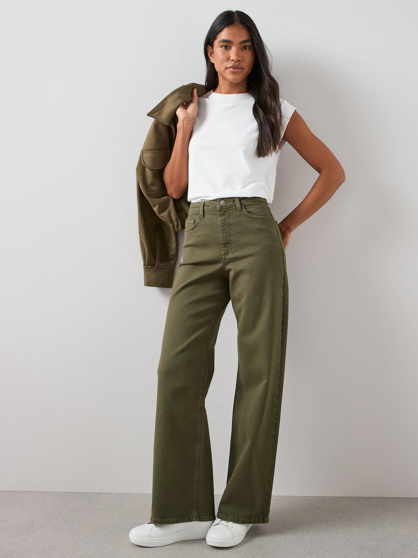 The Very Collection High Waist Wide Leg Jeans - Olive Green | Very