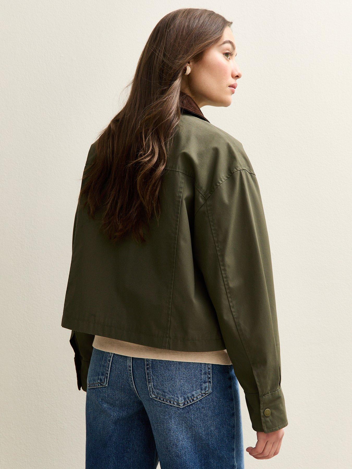 New Look Khaki Contrast Collar Cropped Barn Jacket | Very